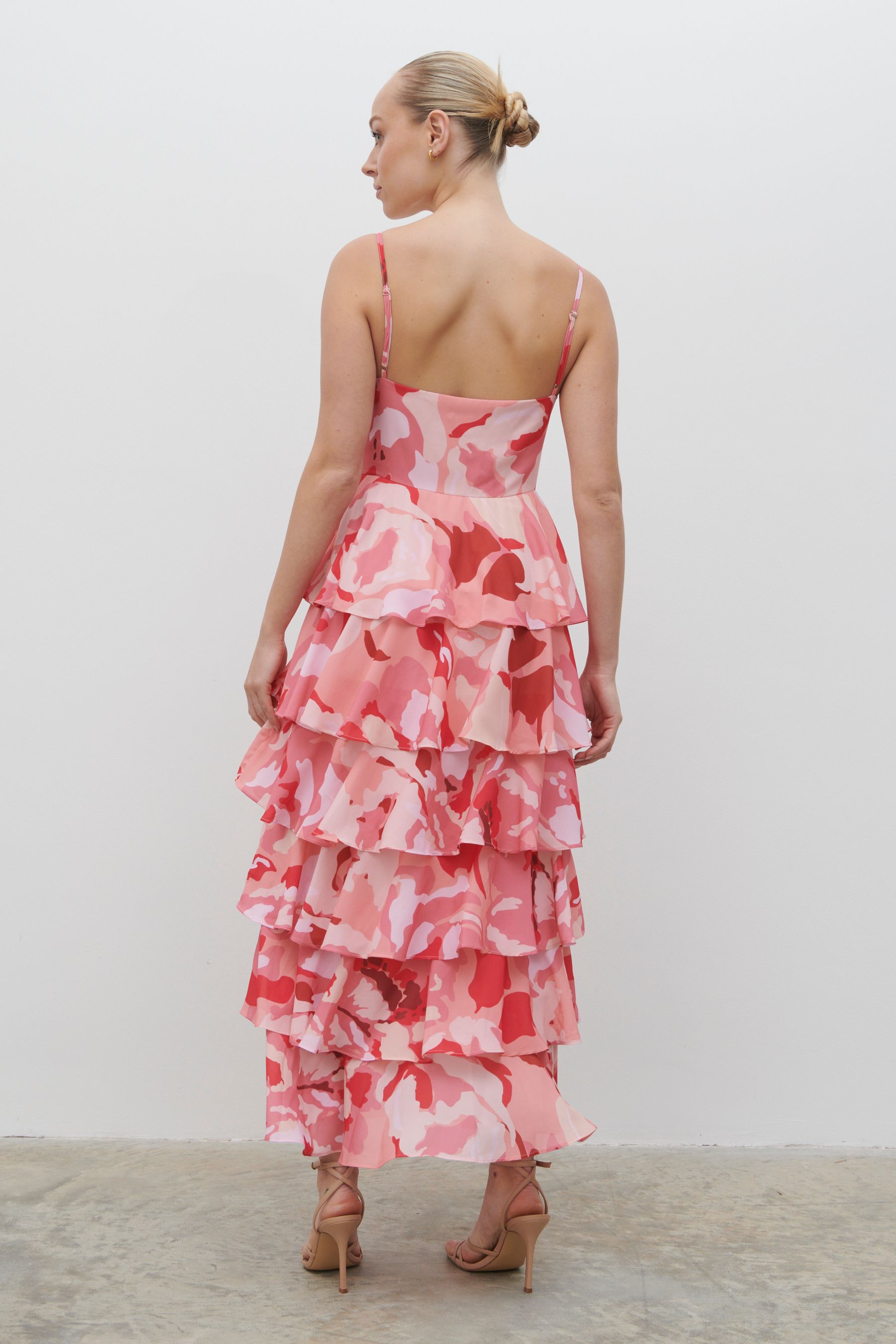 Buy Pretty Lavish Pink Floral Ruffled Tiered Lissy Midaxi Dress From