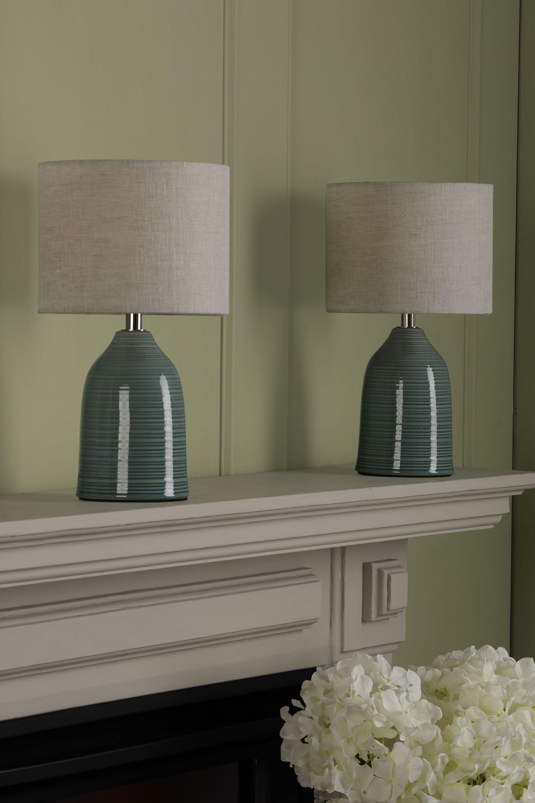 Buy Laura Ashley Set of 2 Blue Penny Complete Ceramic Table Lamps from ...