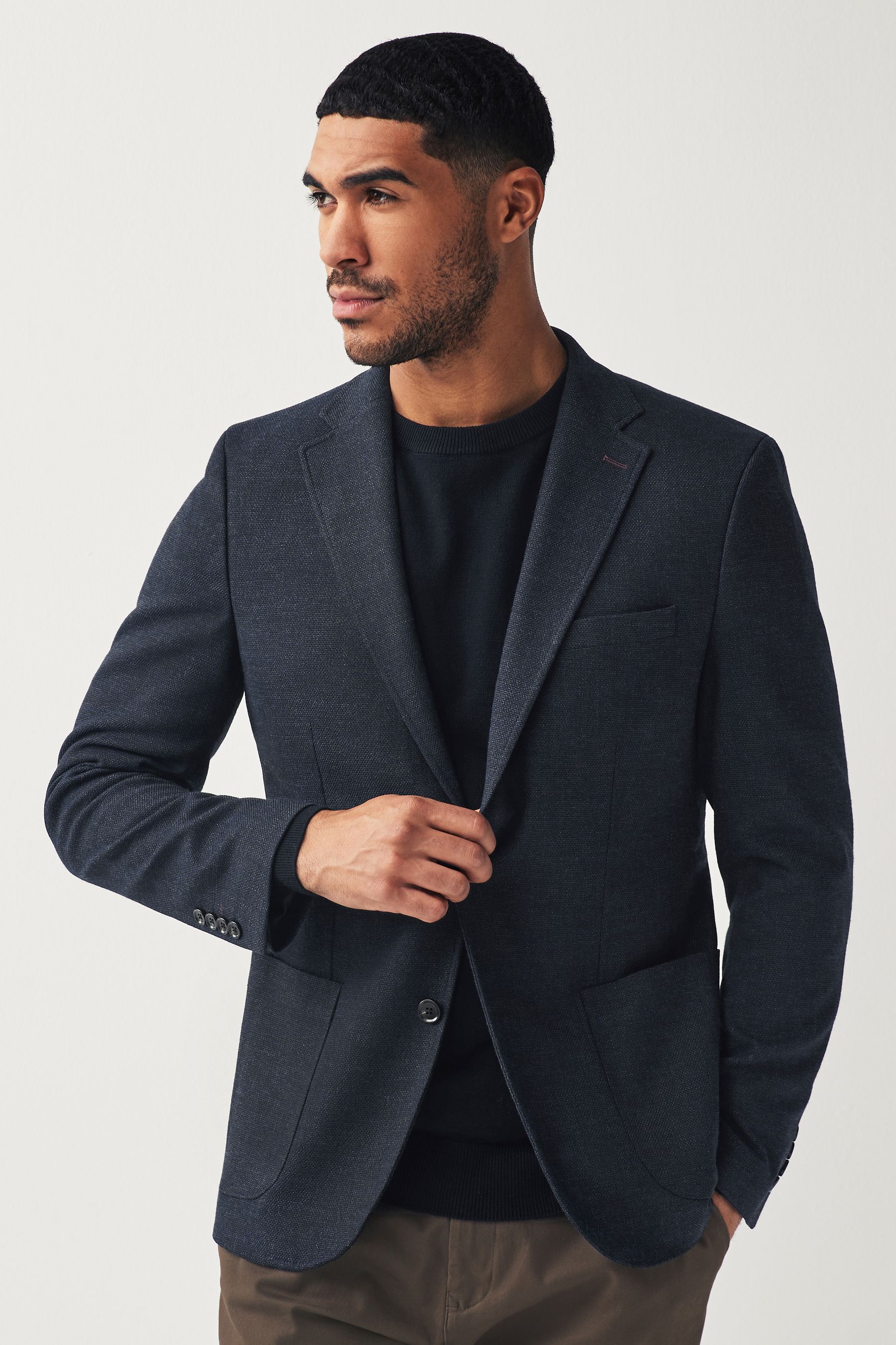 Buy Navy Blue Slim Slim Fit Textured Smart Blazer from Next Saudi Arabia