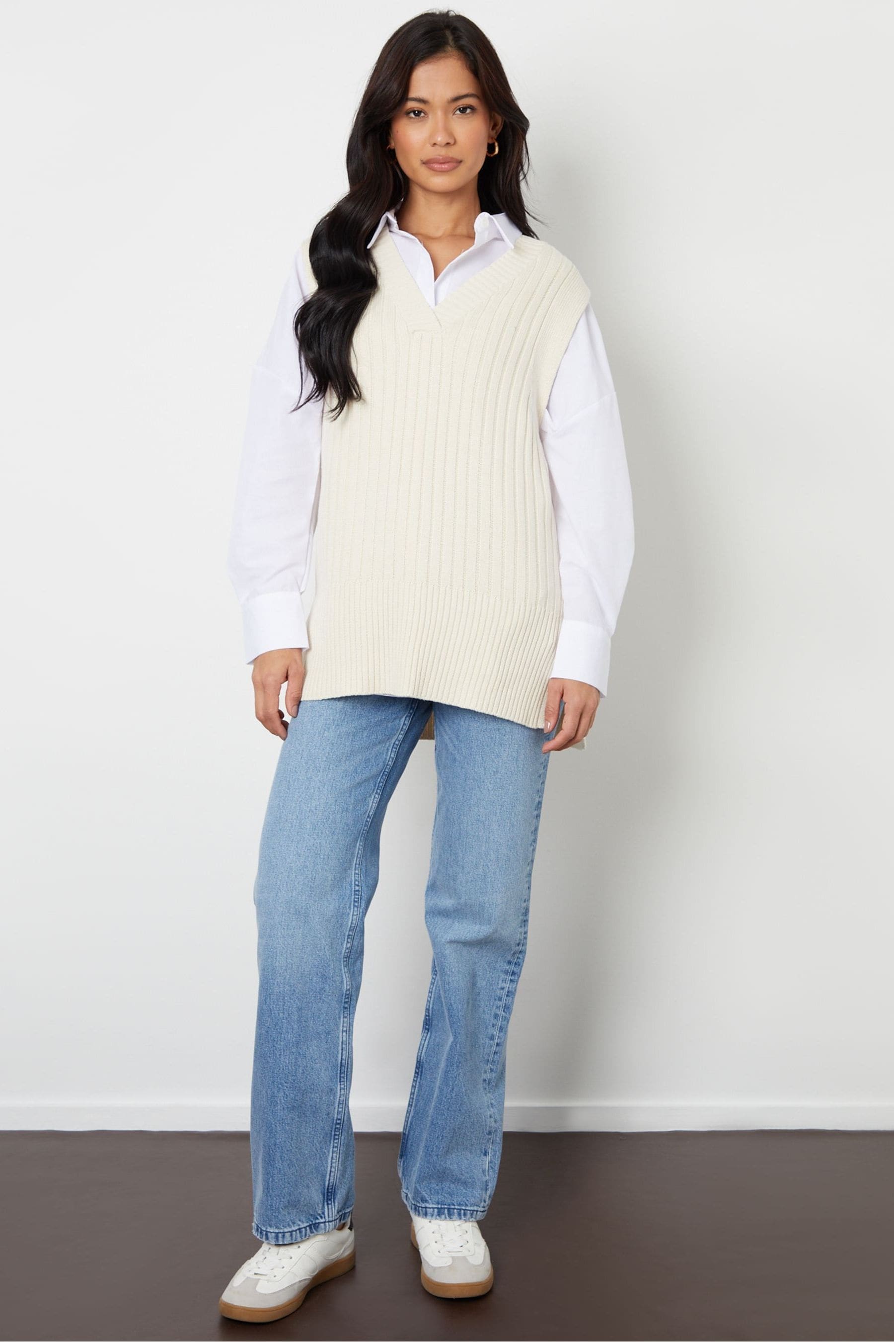 Buy Threadbare Brown V-Neck Ribbed Knitted Sweater Vest from the Next ...