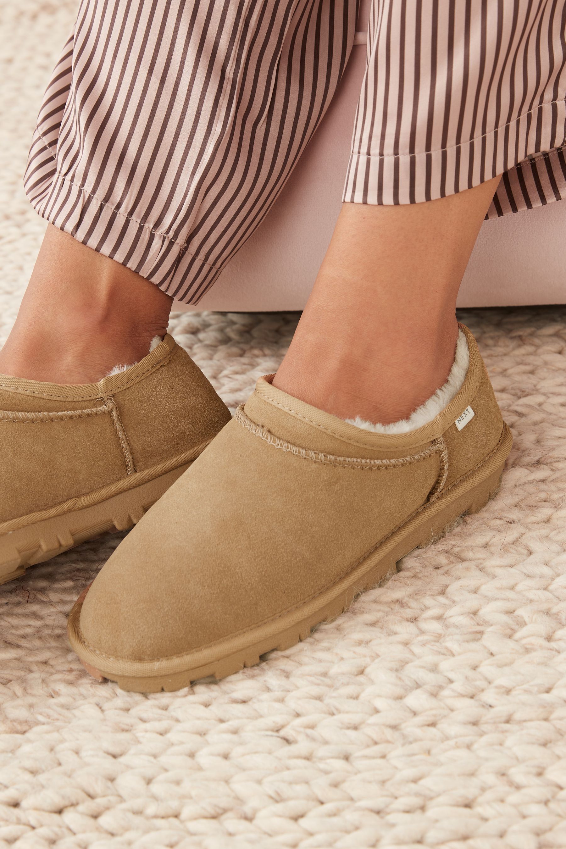 Buy Chestnut Brown Suede Faux Fur Lined Shoot Slippers from the Next UK ...