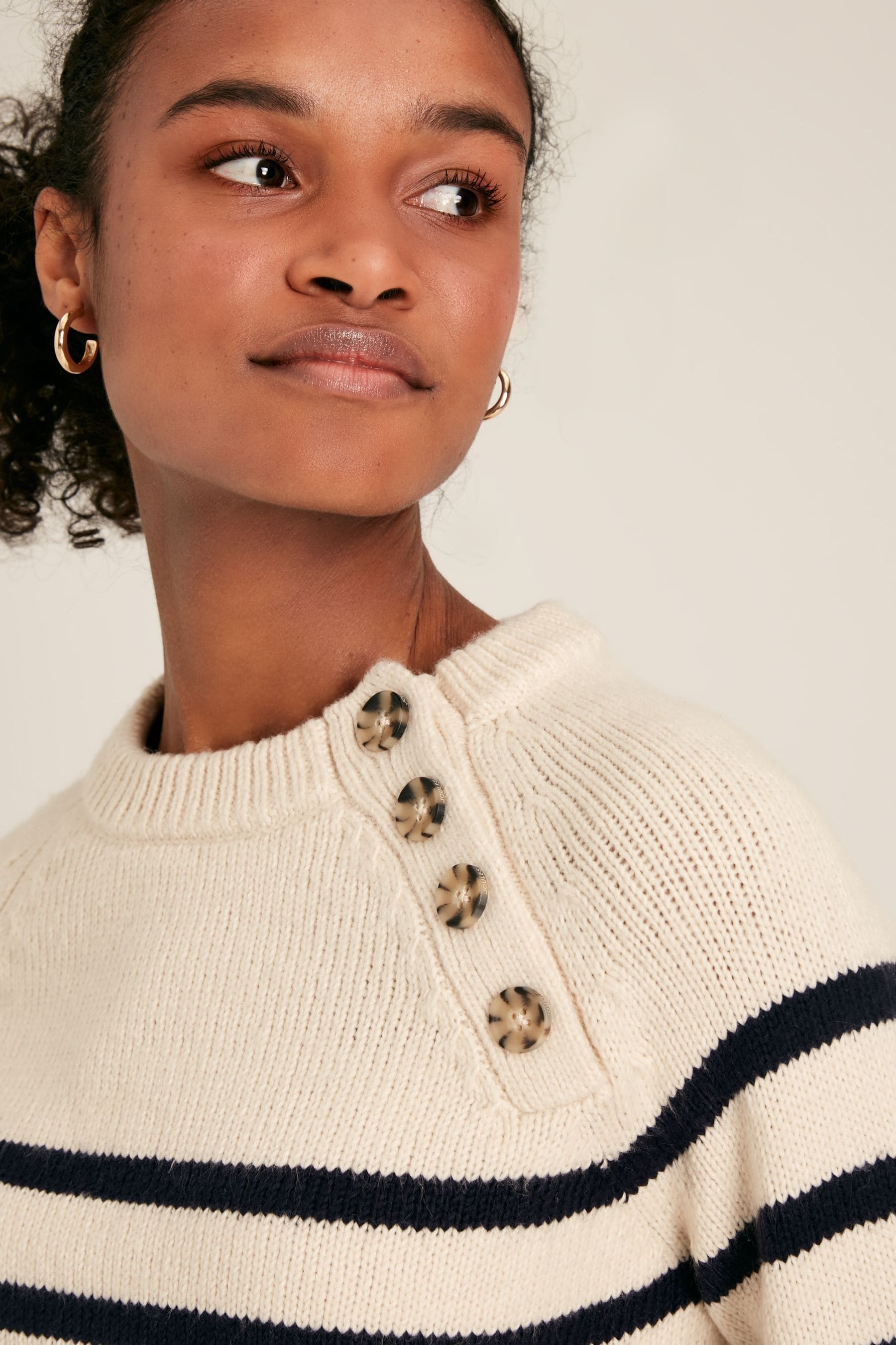 Buy Joules Agnes Cream & Navy Striped Button Neck Jumper from the Next ...