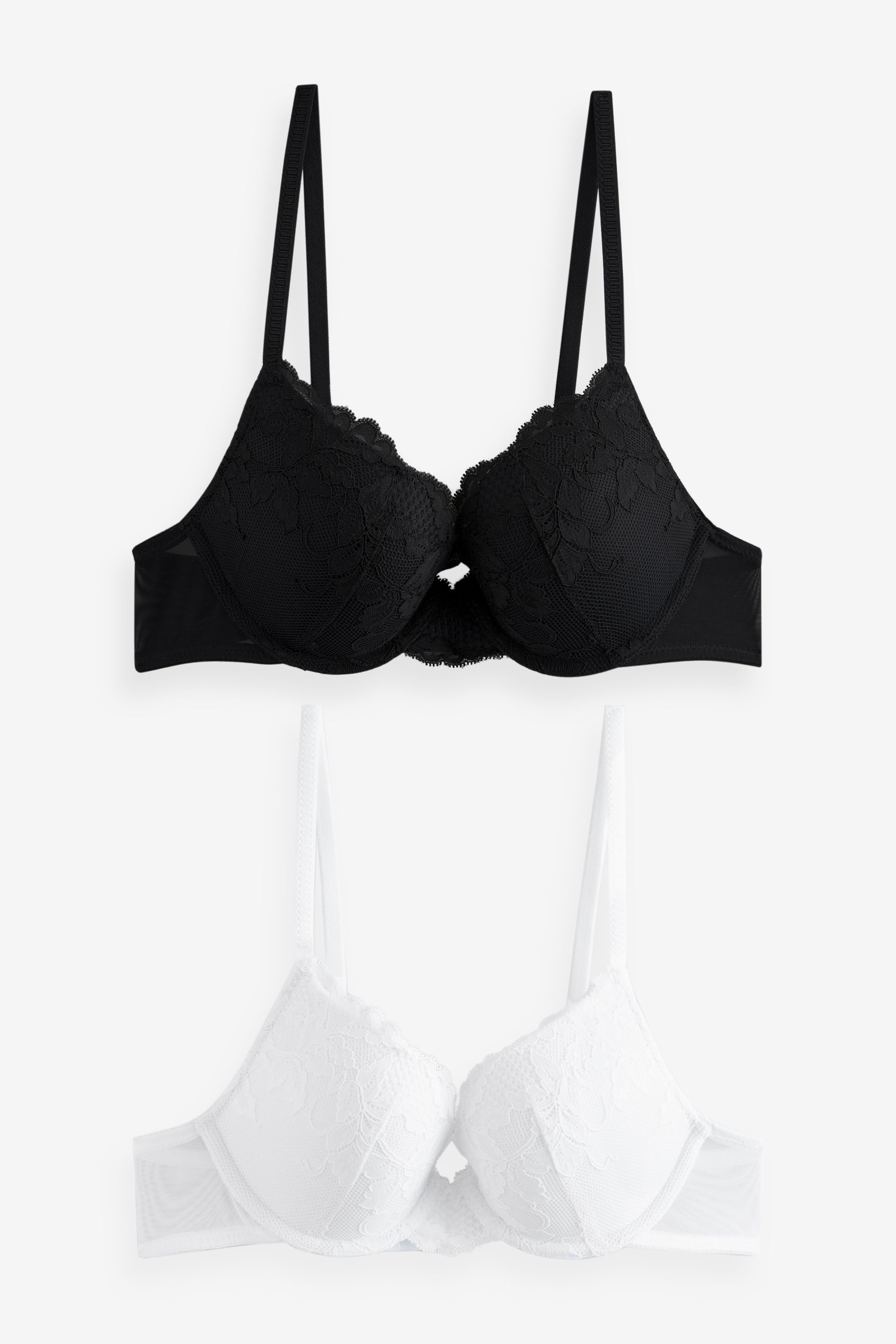Buy Black/White Push Up Pad Plunge Lace Bras 2 Pack from the Next UK ...