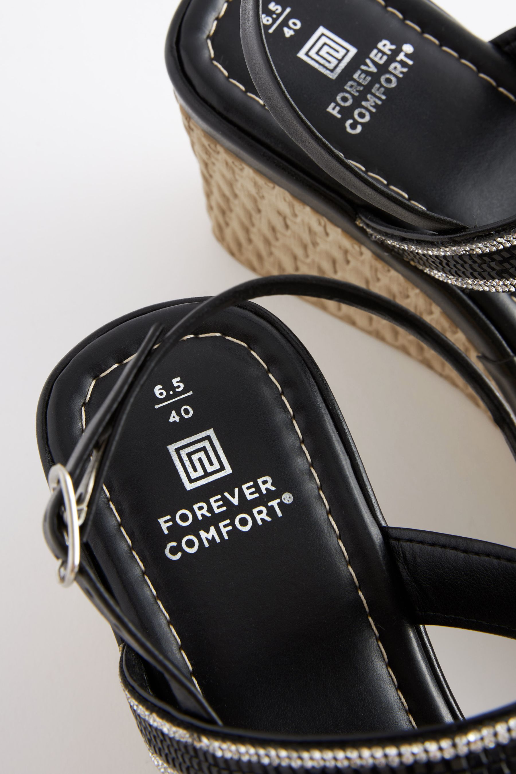 Buy Black Forever Comfort Square Toe Bling Wedges from Next Ireland