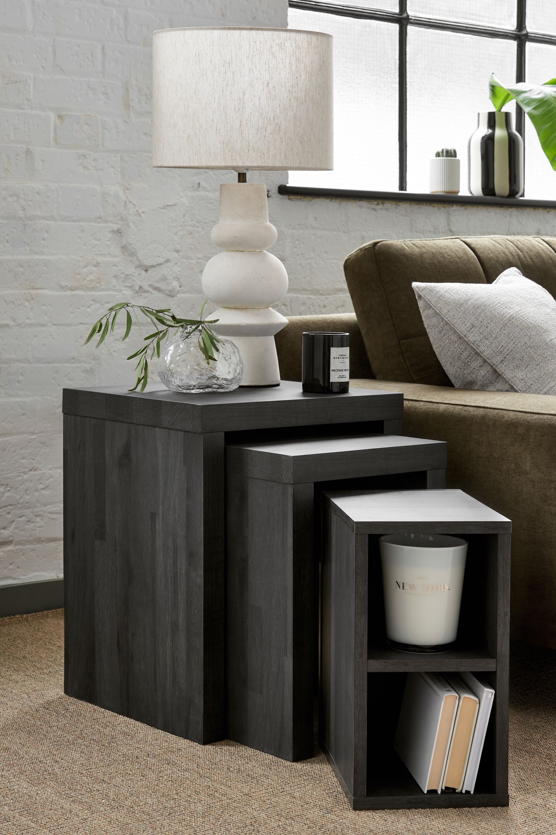 Buy Black Bronx Oak Effect Rectangle Set of 3 Nest of Tables from the ...
