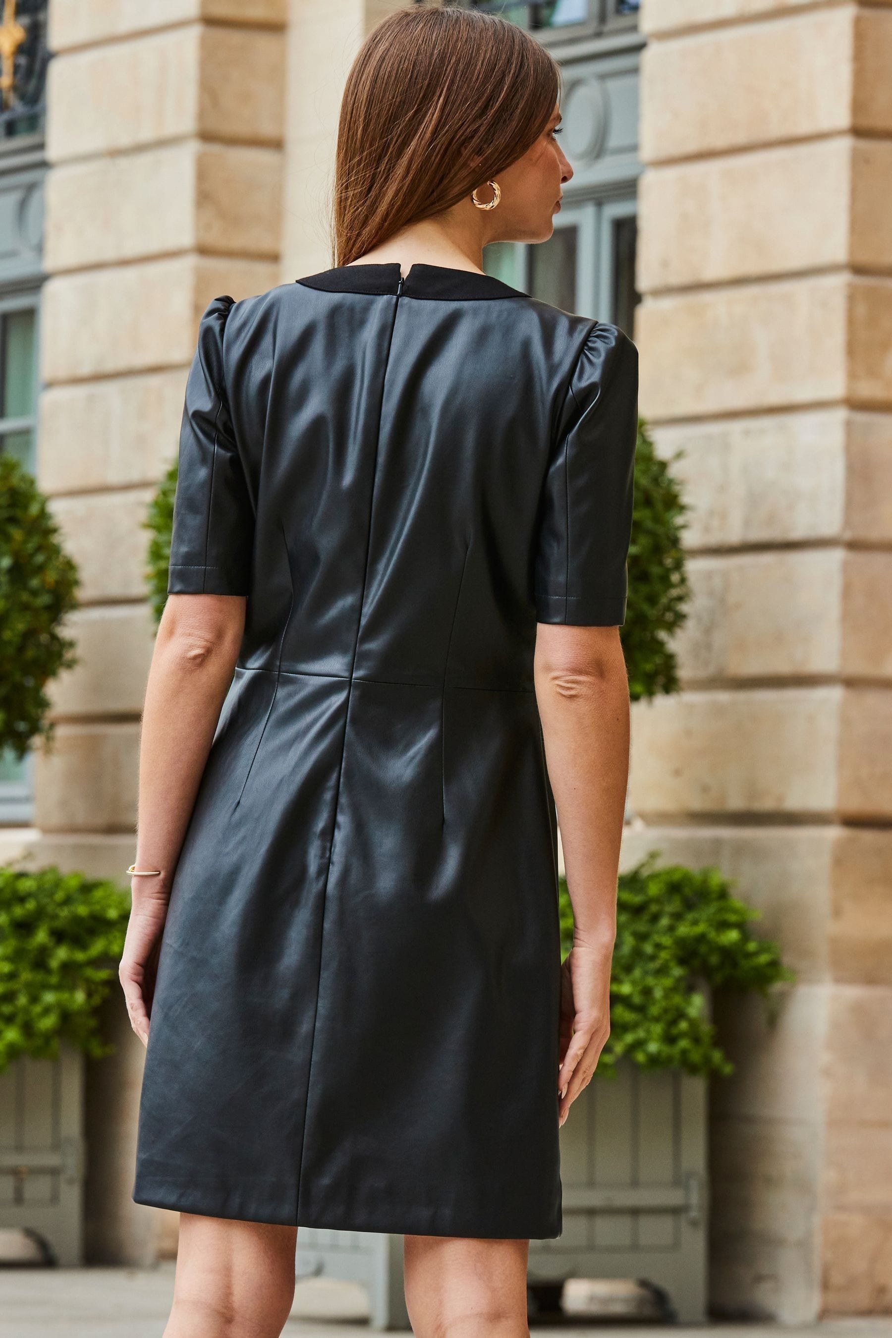 Buy Sosandar Pocket Detail Leather Look Shift Dress With Gold Buttons ...