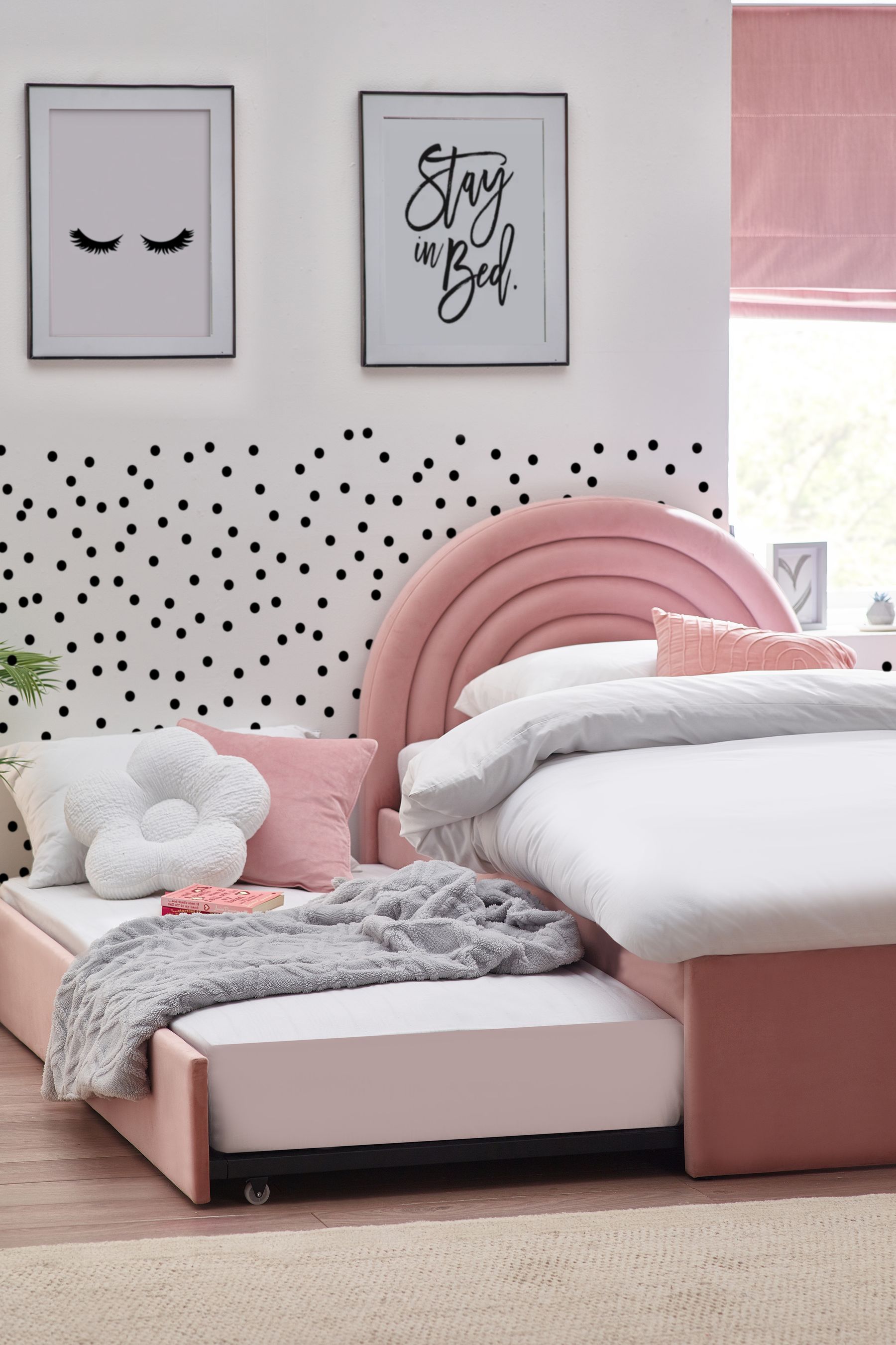 Buy Opulent Velvet Blush Pink Kids Rainbow Upholstered Trundle Bed from ...
