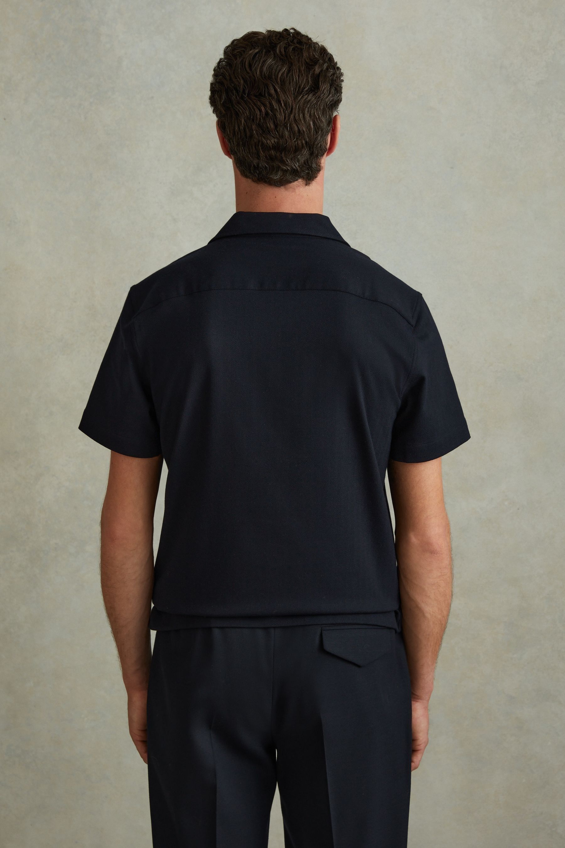 Buy Reiss Navy Nitus Herringbone Cuban Collar Shirt from the Next UK ...