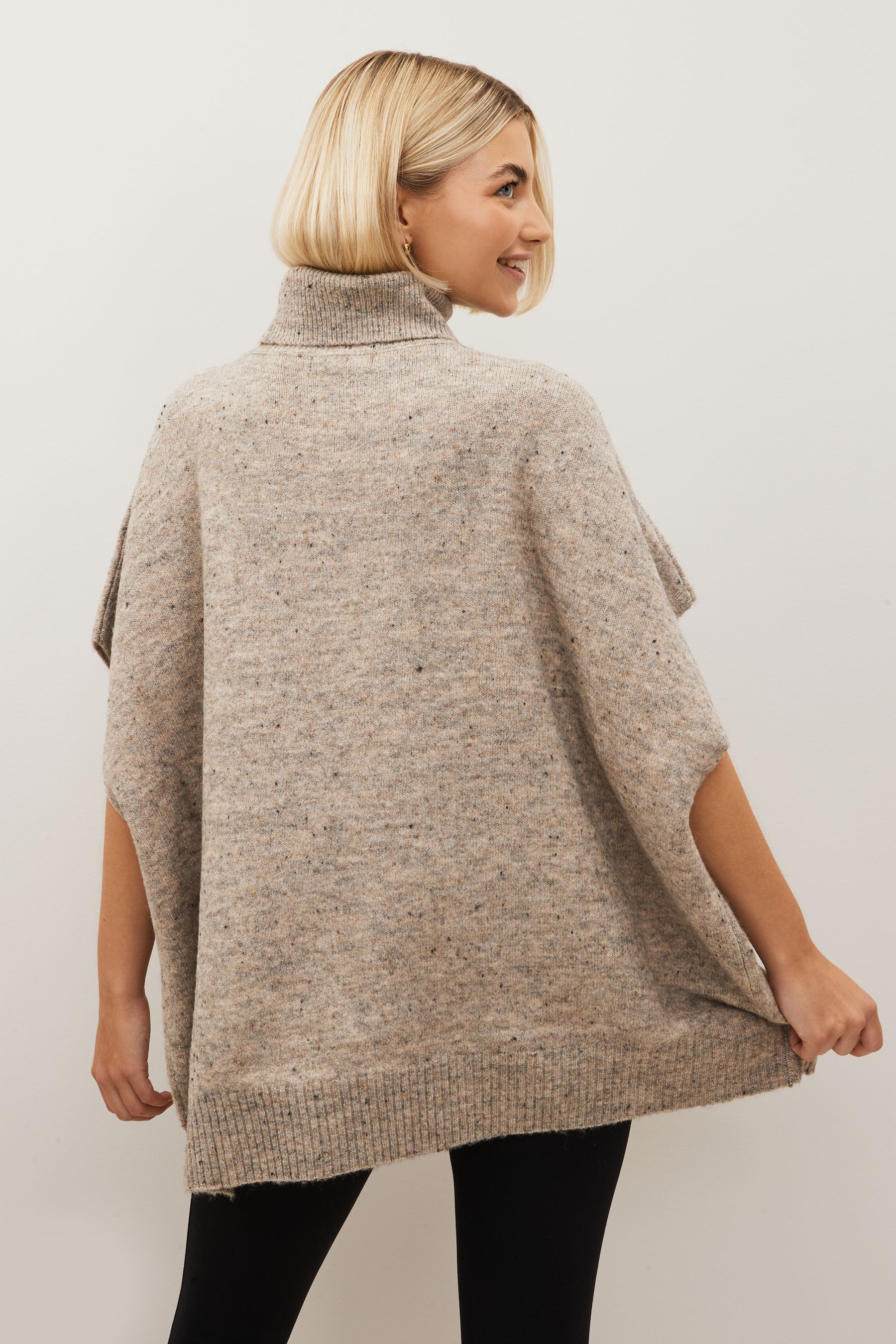 Buy Grey Neppy Roll Neck Poncho Jumper from the Next UK online shop