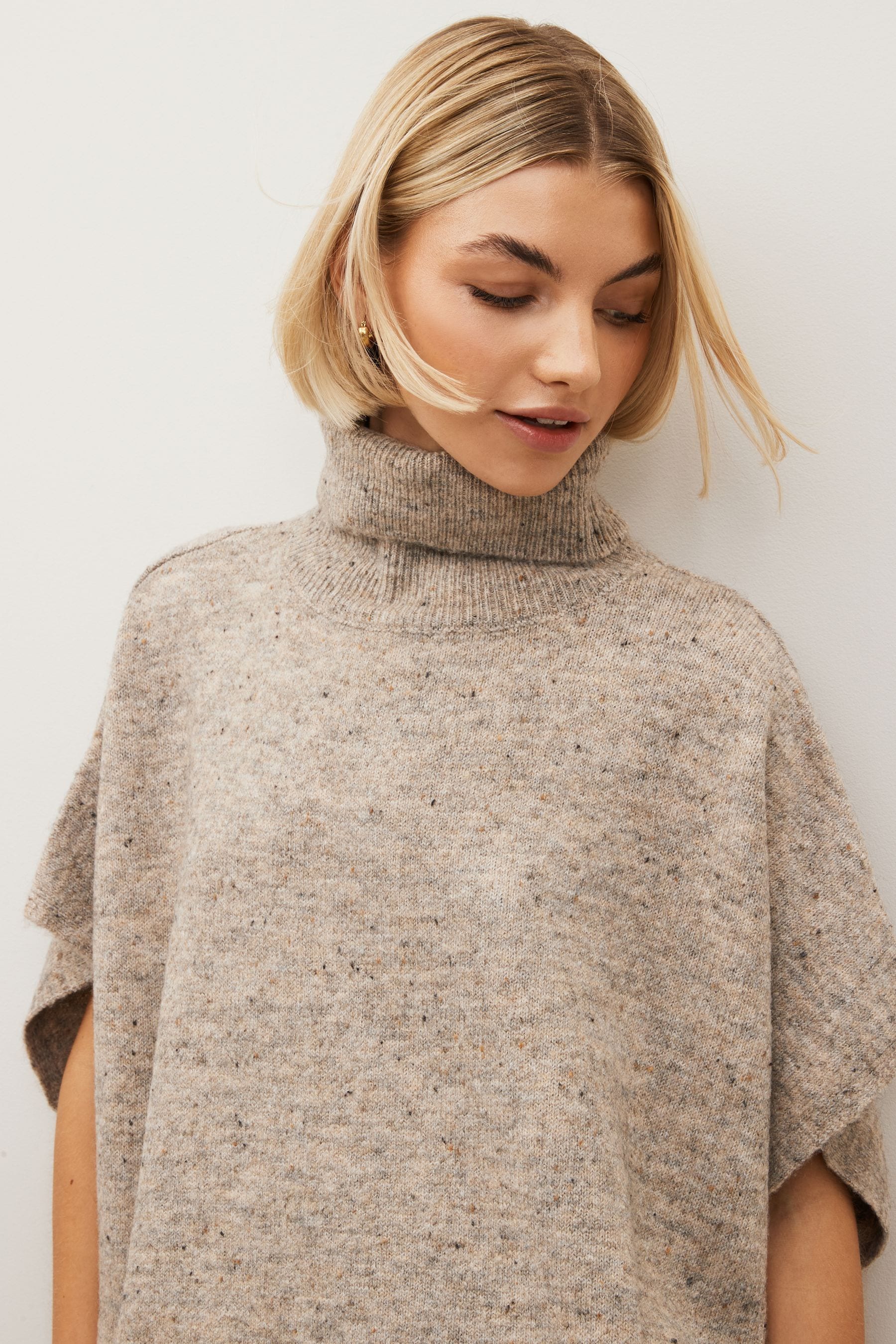 Buy Grey Neppy Roll Neck Poncho Jumper from the Next UK online shop