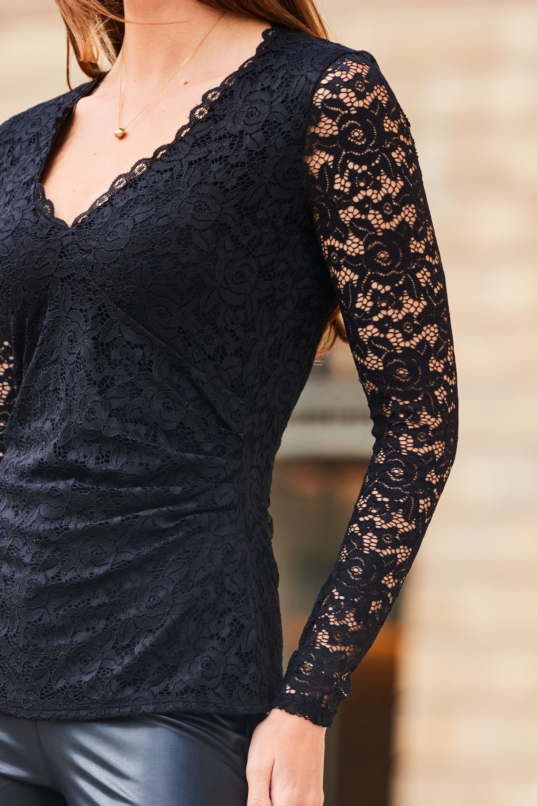 Buy Sosandar Black Lace Detail Fitted Top from the Next UK online shop