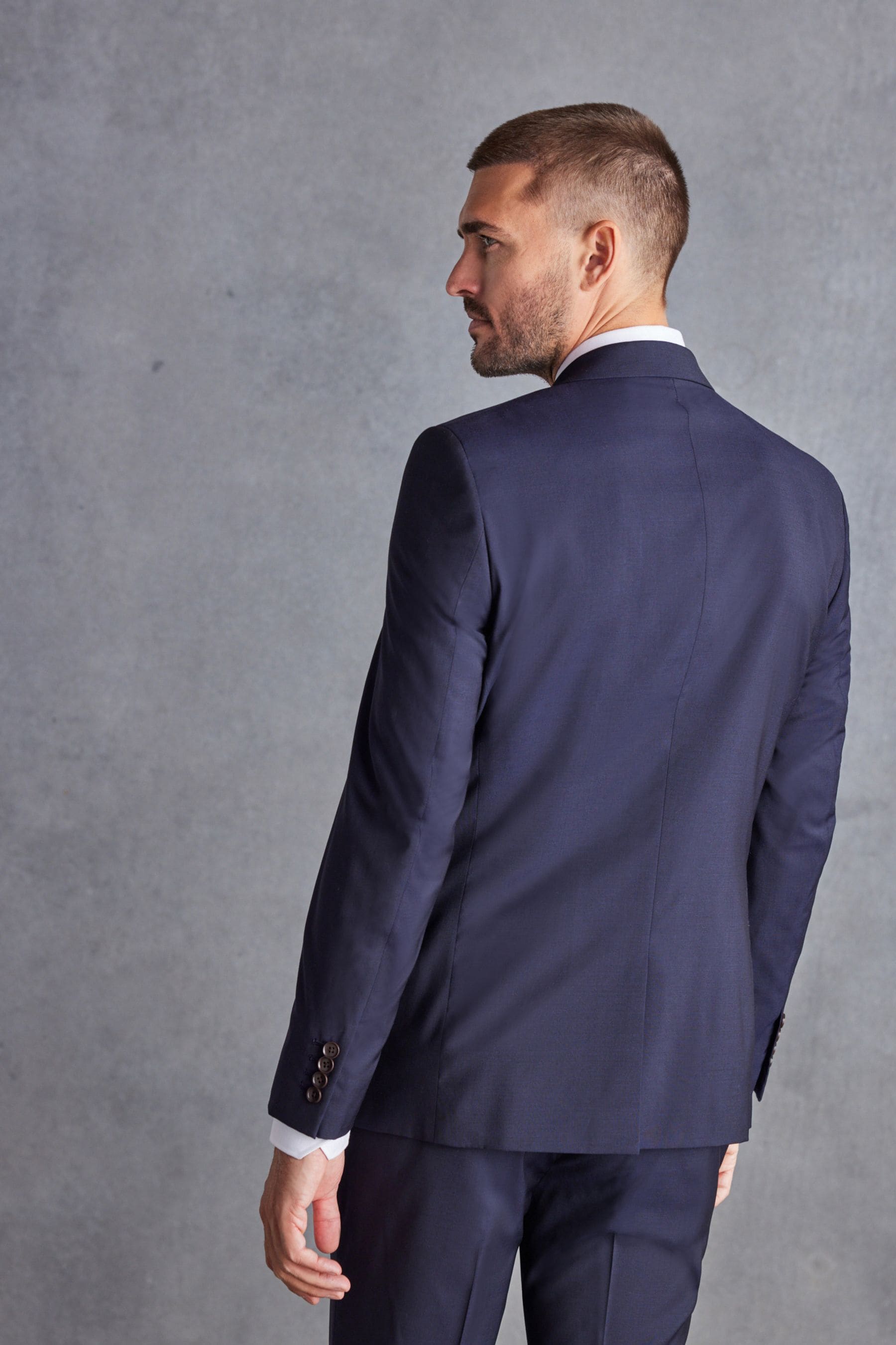 Buy Navy Blue Slim Signature Tollegno Italian Wool Suit Jacket from ...