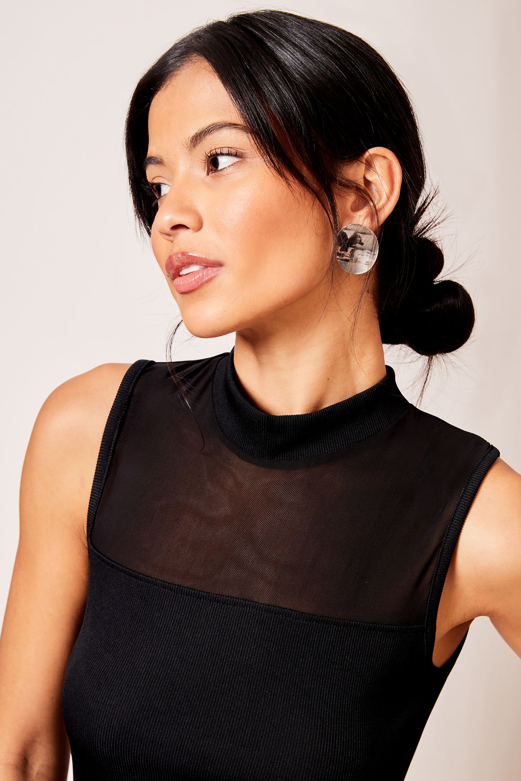 Buy Lipsy Black Mesh Sleeveless High Neck Rib Top from the Next UK ...