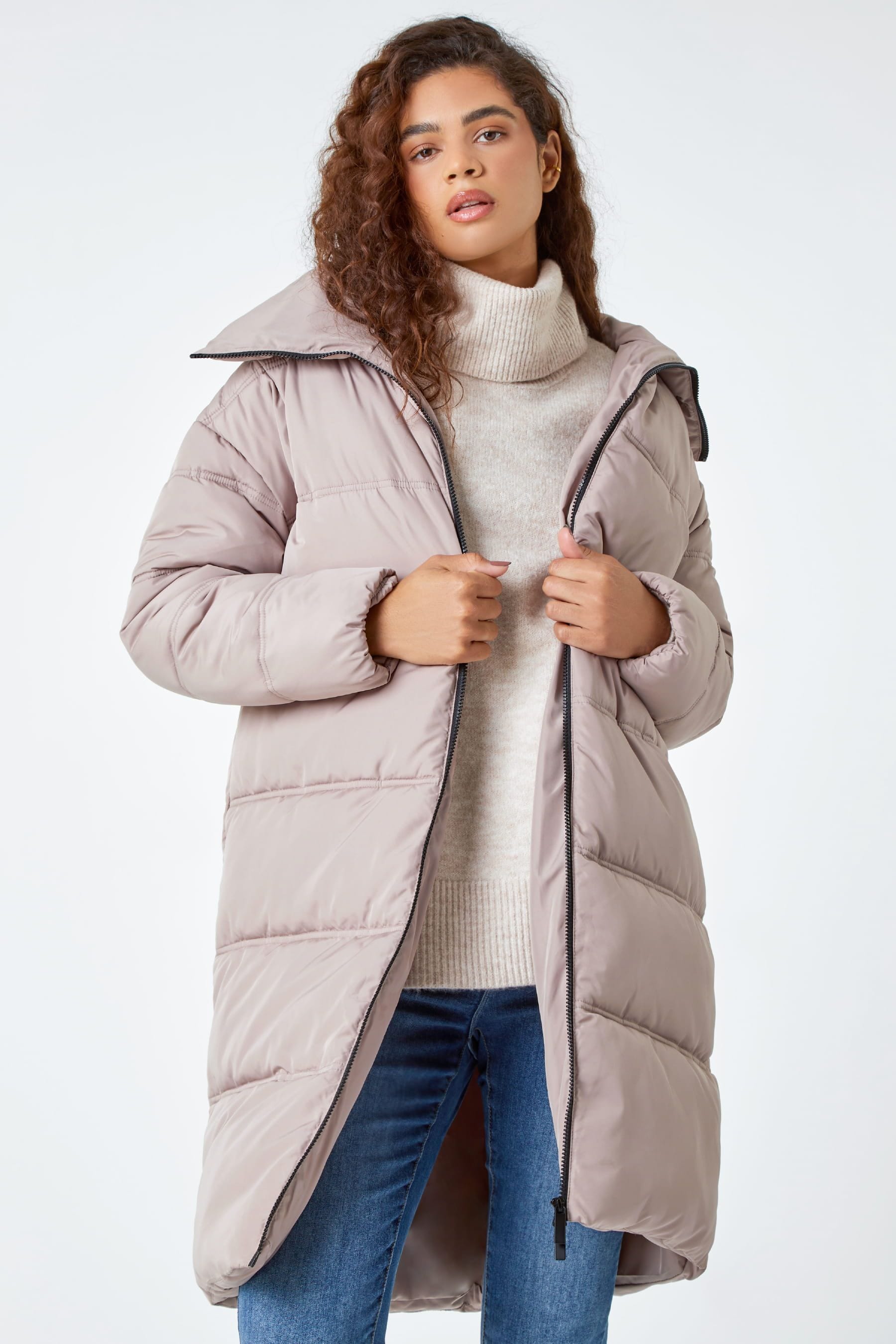 Buy Roman Natural Funnel Neck Longline Puffer Coat from the Next UK ...