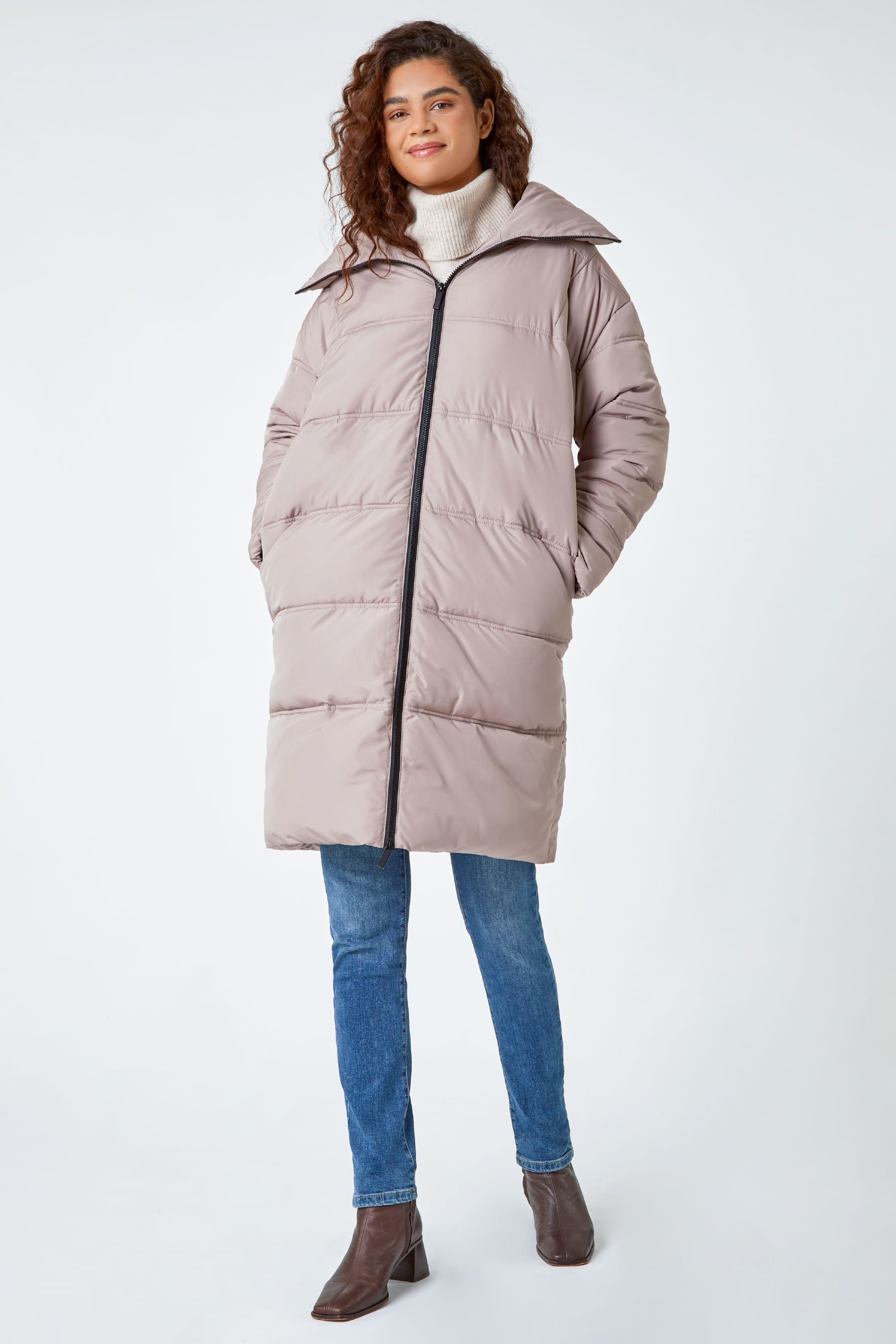 Buy Roman Natural Funnel Neck Longline Puffer Coat from the Next UK ...