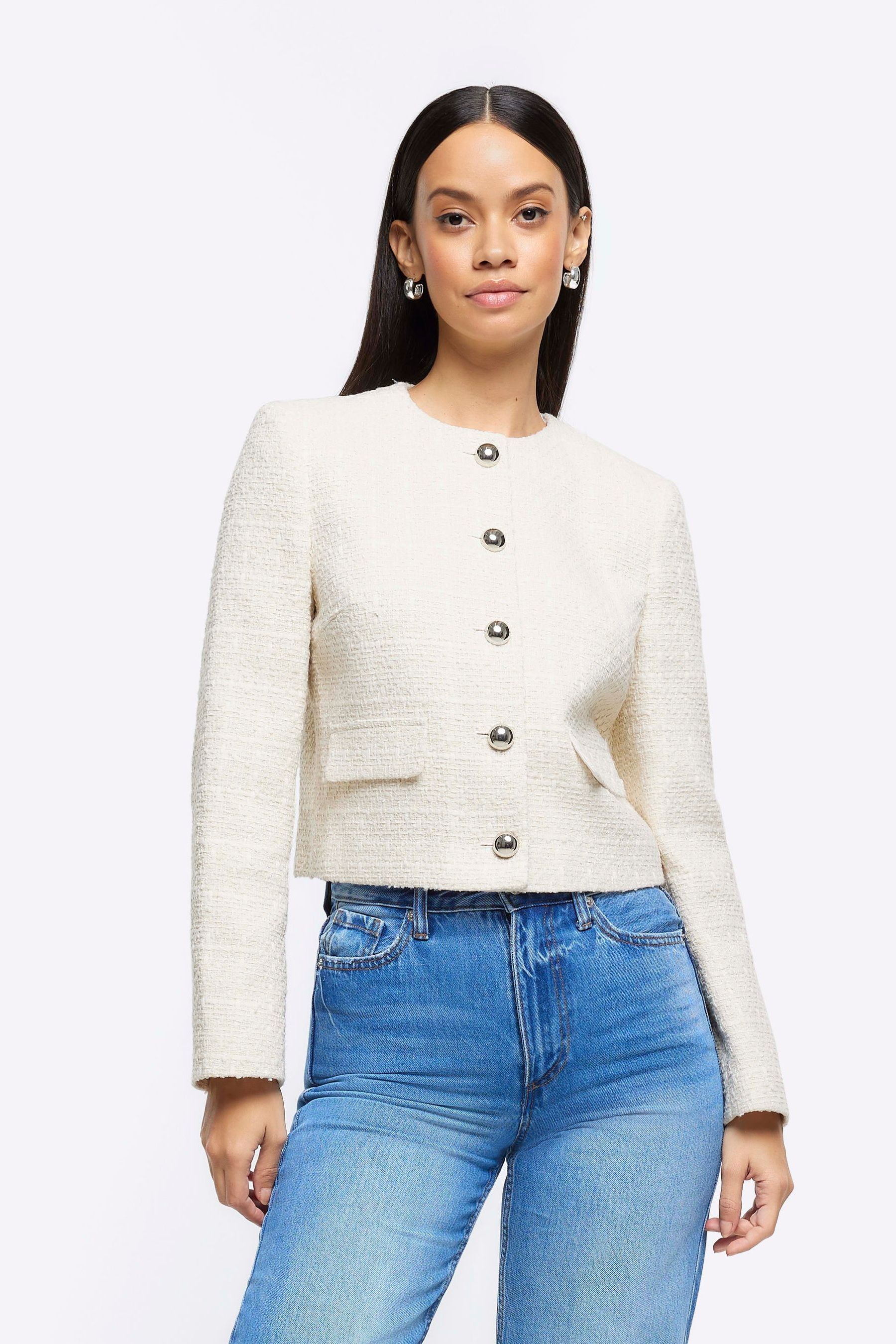 Buy River Island Cream Crop Boucle Trophy Jacket from Next Ireland