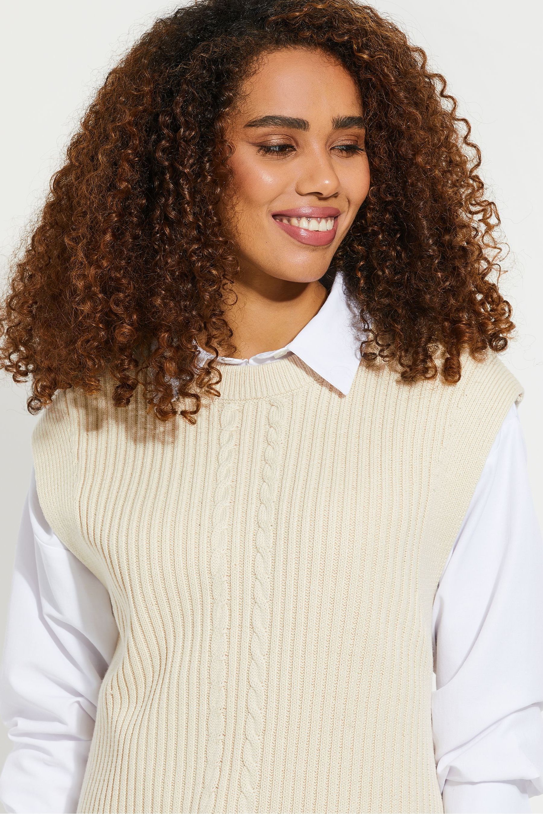 Buy Threadbare Cream Cable Detail Knitted Vest from Next Saudi Arabia