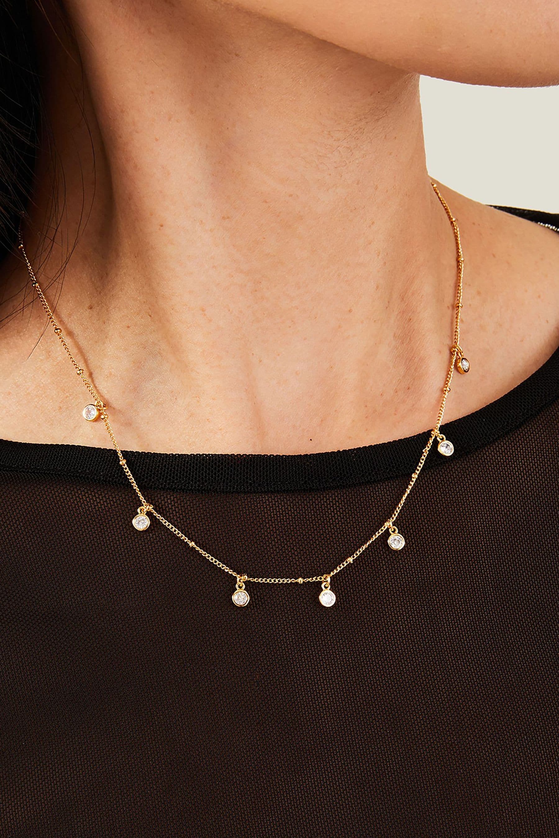 Buy Accessorize 14ct Gold Plated Crystal Station Necklace from the Next ...