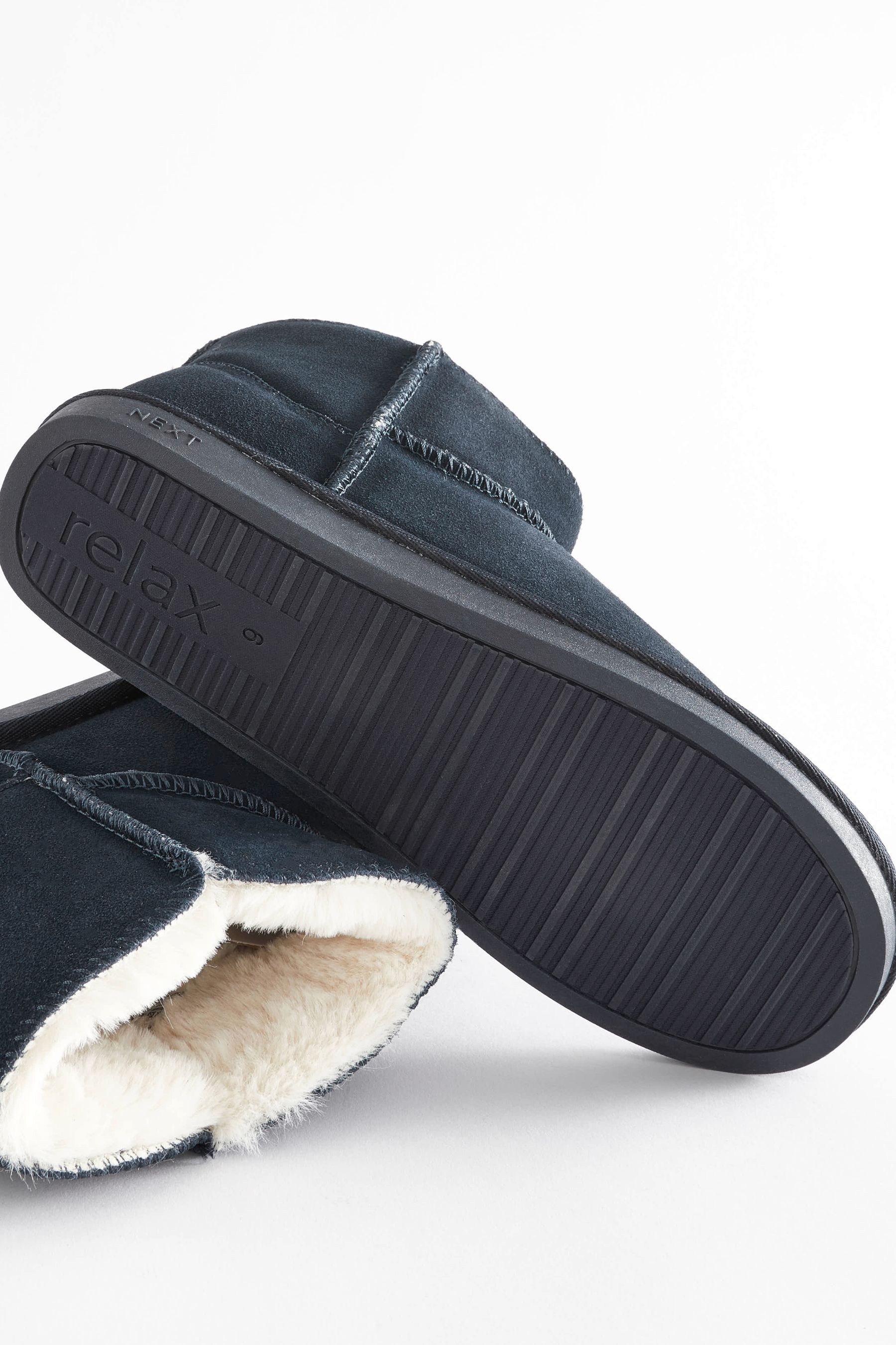 Buy Navy Blue Faux Fur Lined Suede Slipper Boots from the Next UK ...