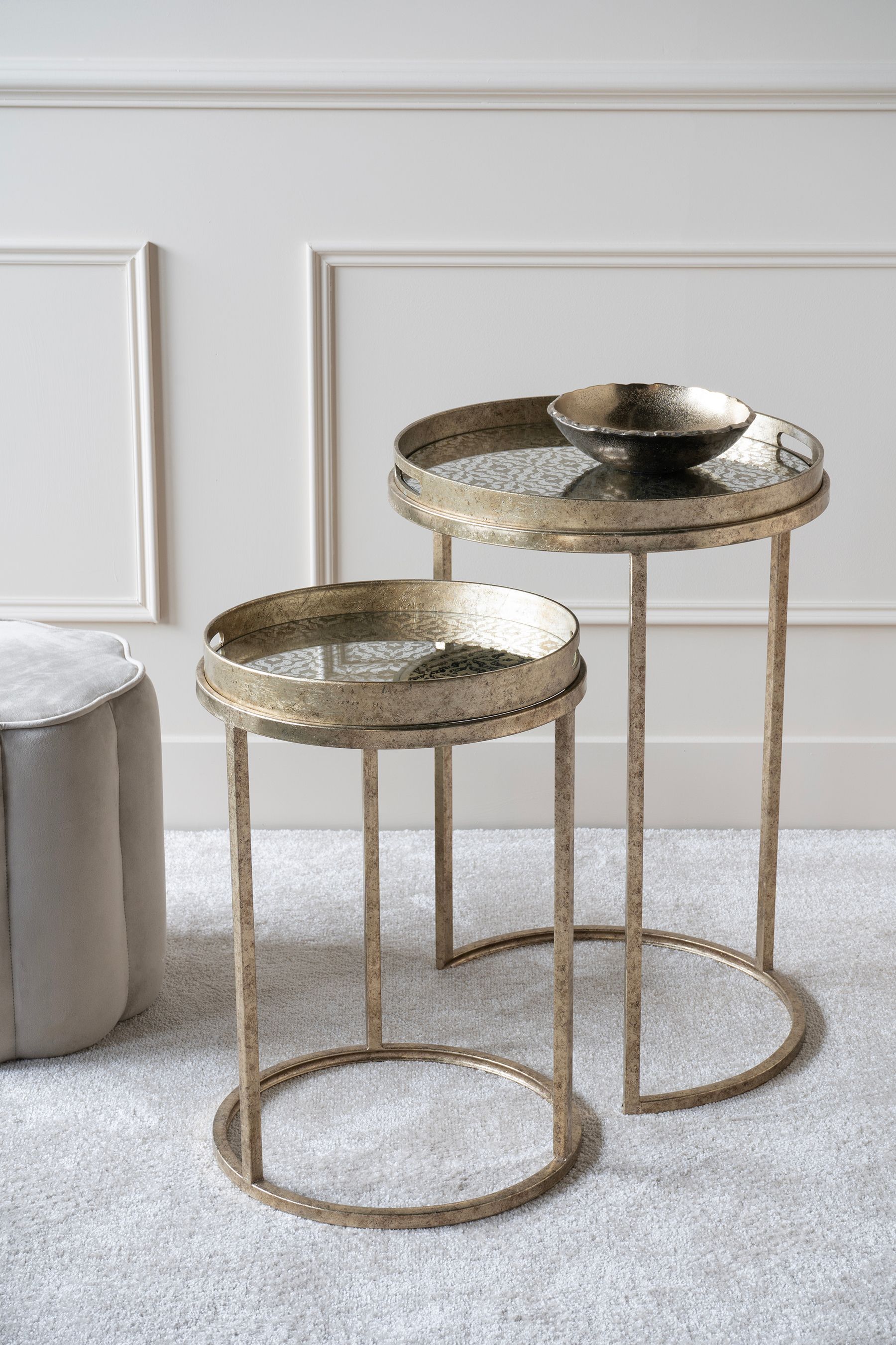 Buy Libra Interiors Gold Vienna Antique Diamond Set Of 2 Side Tables ...
