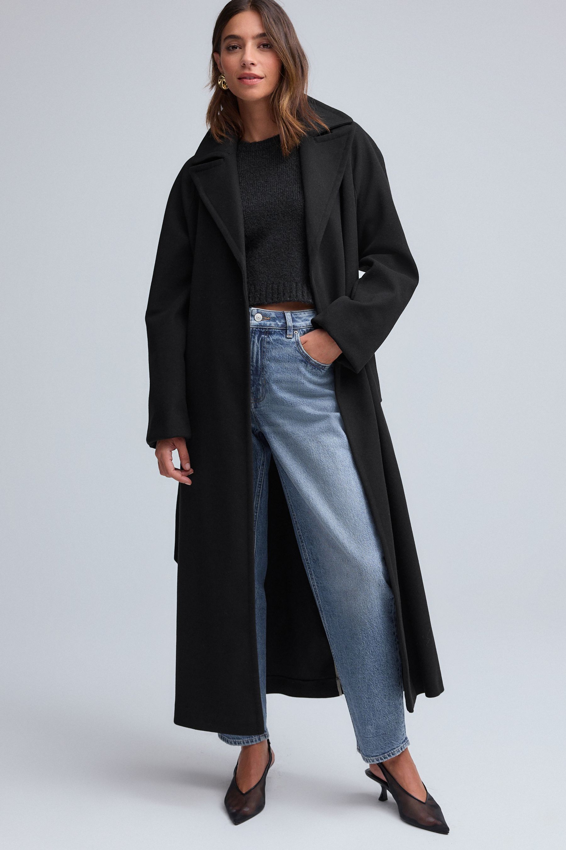 Buy Black Long Belted Maxi Coat from Next Ireland