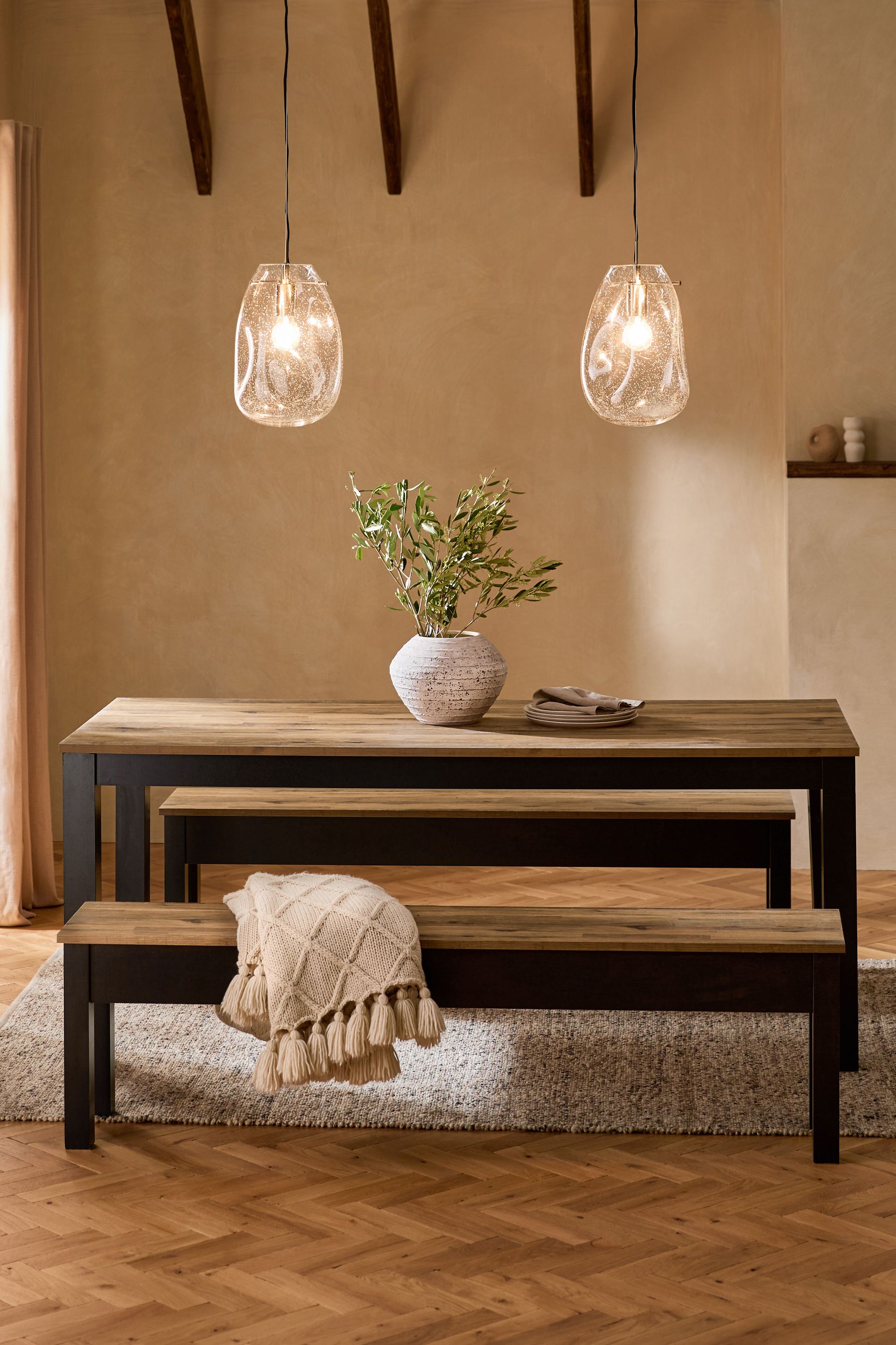 Buy Dark Bronx Oak Effect 6 Seater Dining Table and Bench Set from the ...