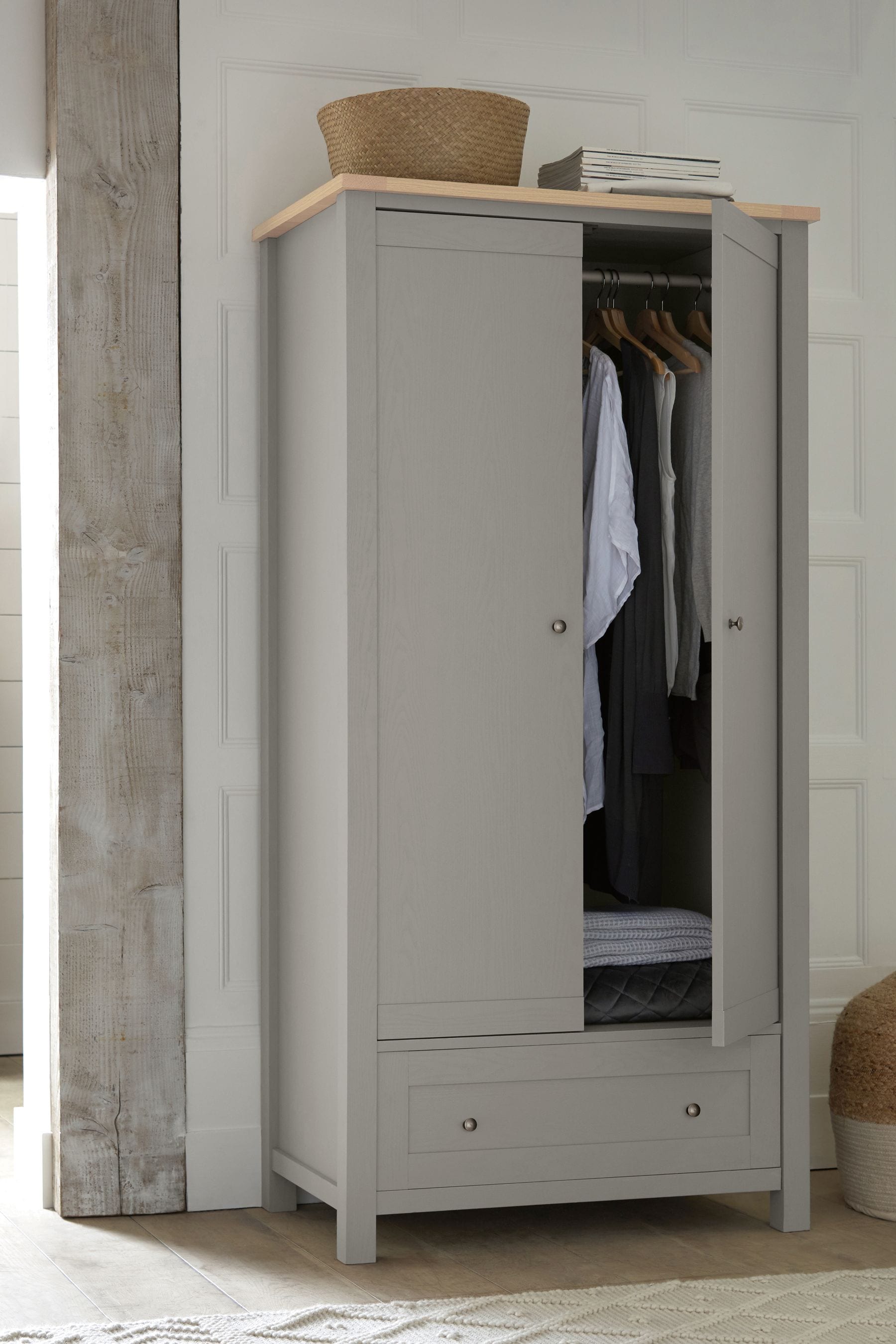 Buy Dove Grey Malvern Paint Effect Double, 1 Drawer Wardrobe from the ...
