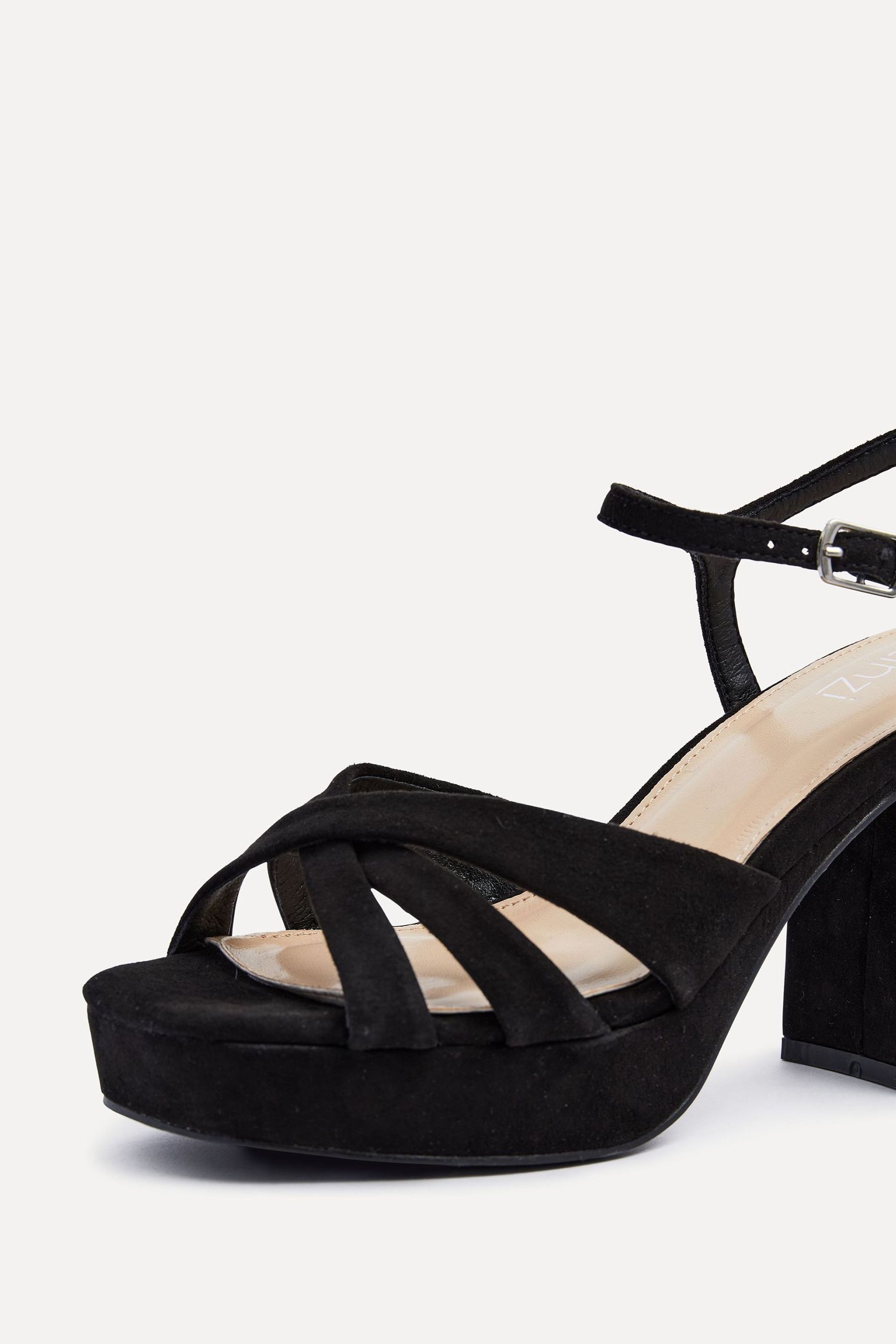 Buy Linzi Black Keliah Platform Cross-Over Strap Block Heeled Sandals ...