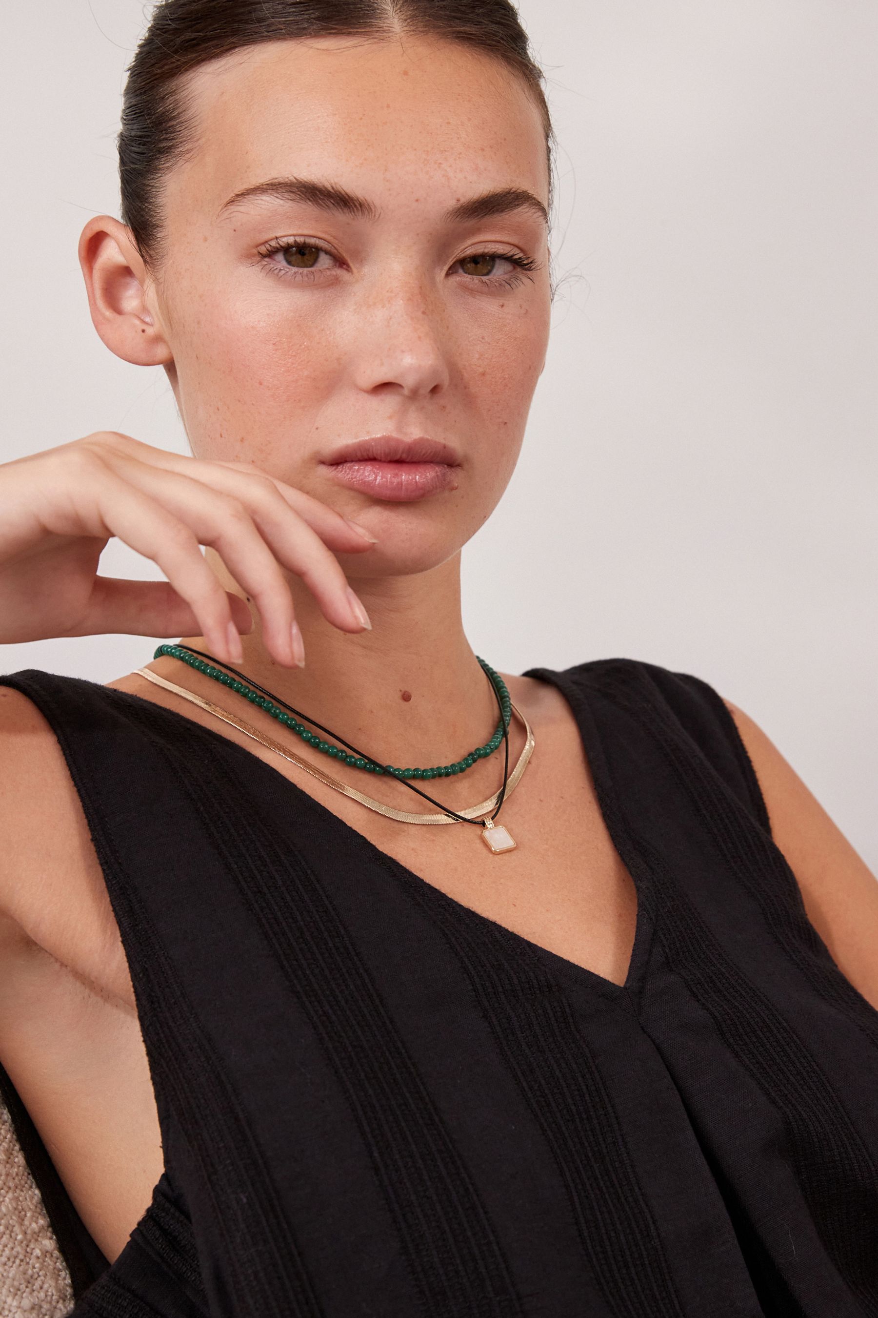 Buy Gold Tone Recycled Metal Mutli Row Beaded And Cord Necklace from ...