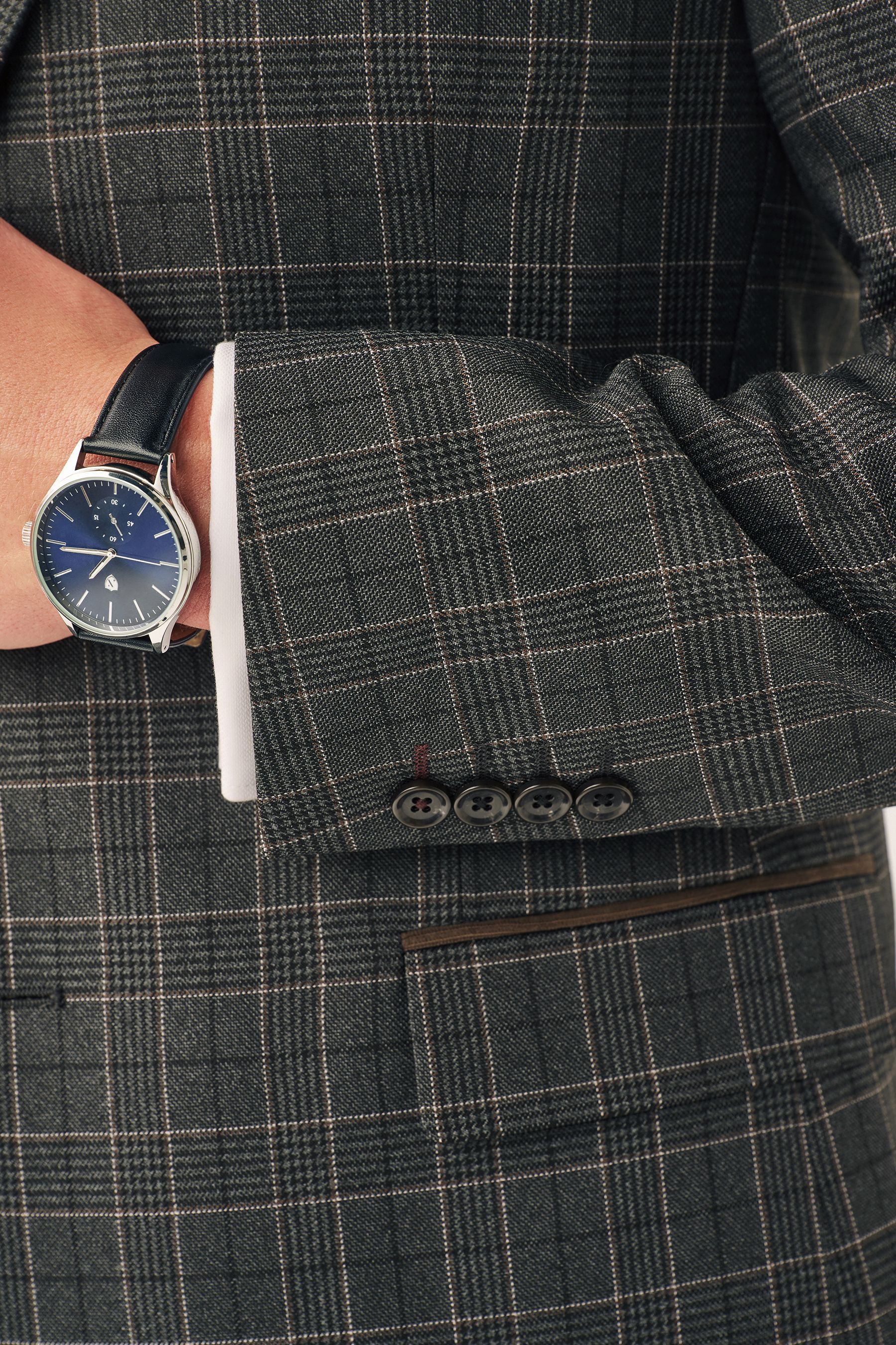 Buy Charcoal Grey Tailored Fit Trimmed Check Suit Jacket from the Next ...