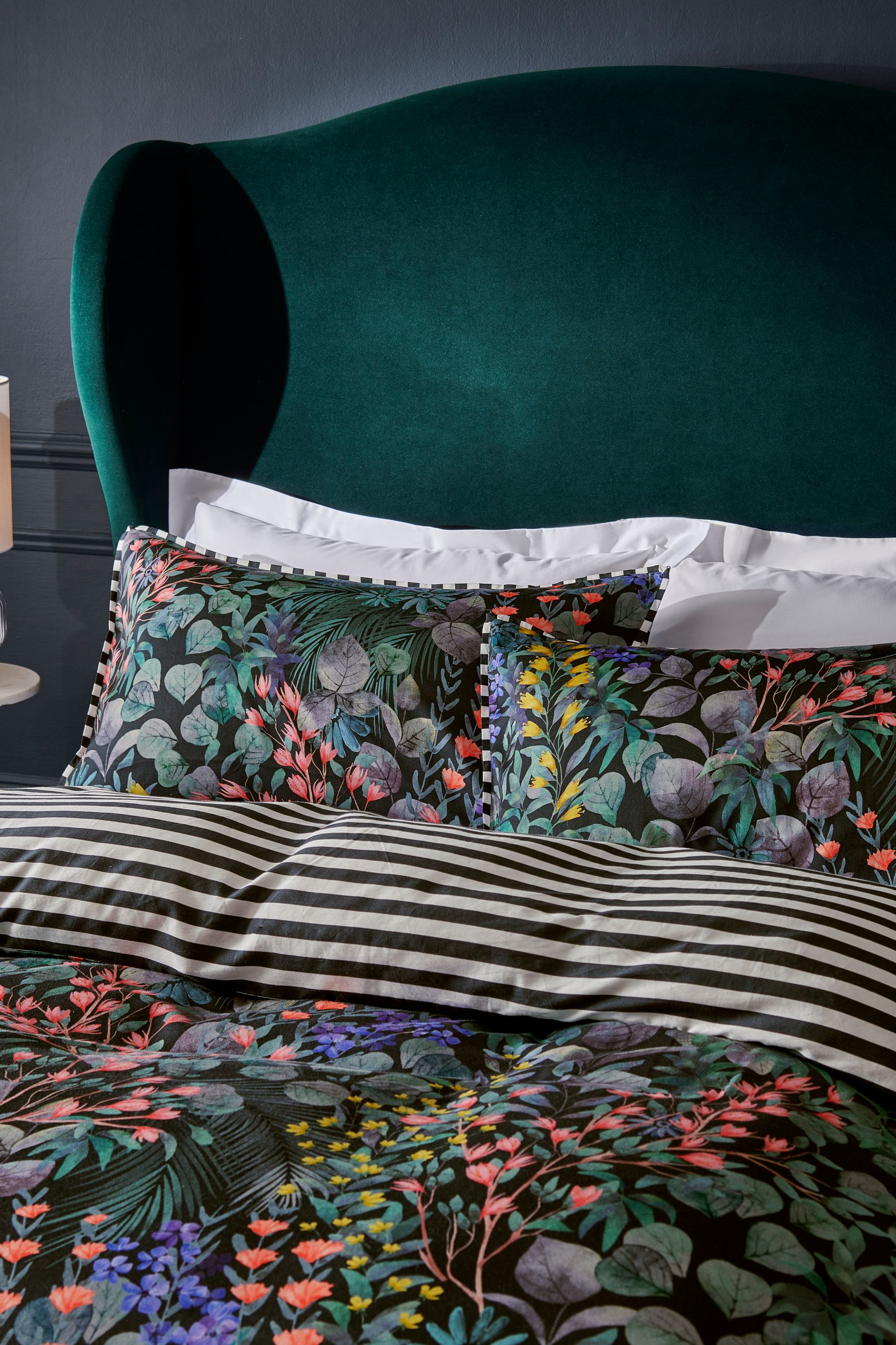 Buy Black/Green Reversible Floral 200TC 100% Cotton Sateen Duvet Cover ...