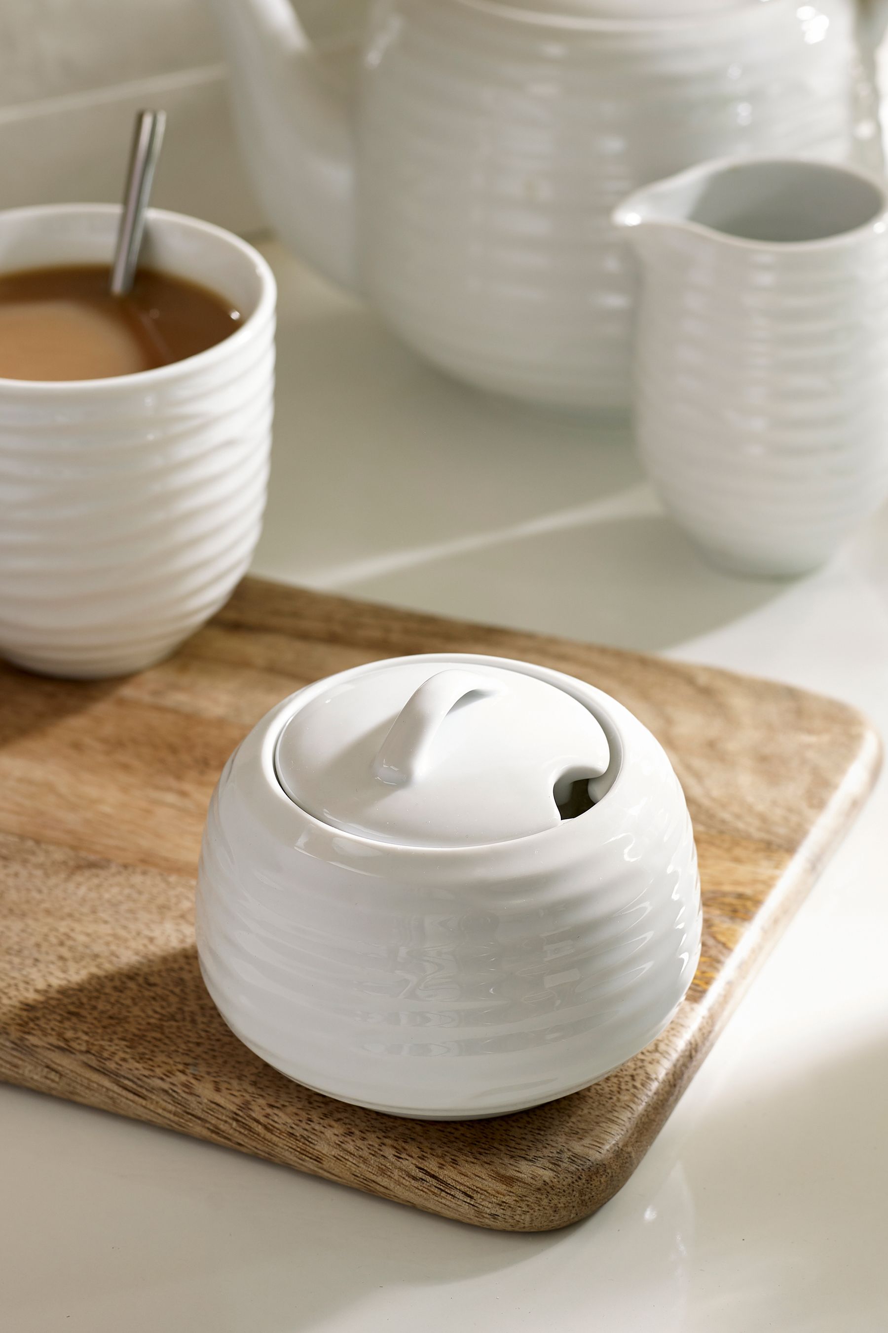 Buy White Malvern Embossed Sugar Pot With Lid from the Next UK online shop