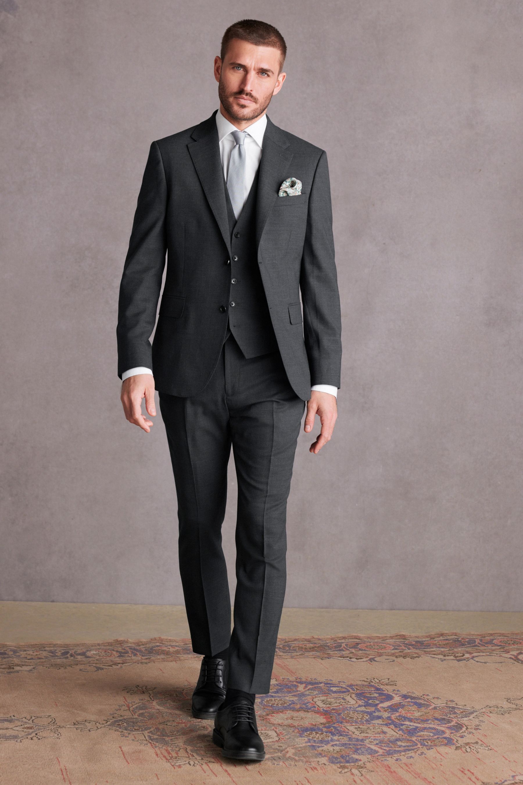 Buy Charcoal Grey Slim Fit Signature Tollegno Suit: Waistcoat from the ...