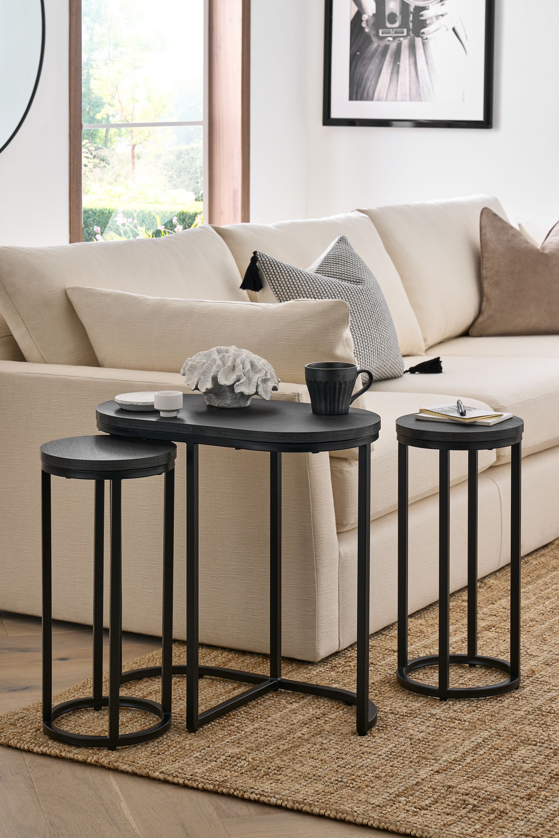 Buy Black Bronx Oak Effect Round Set of 3 Nest of Tables from the Next ...