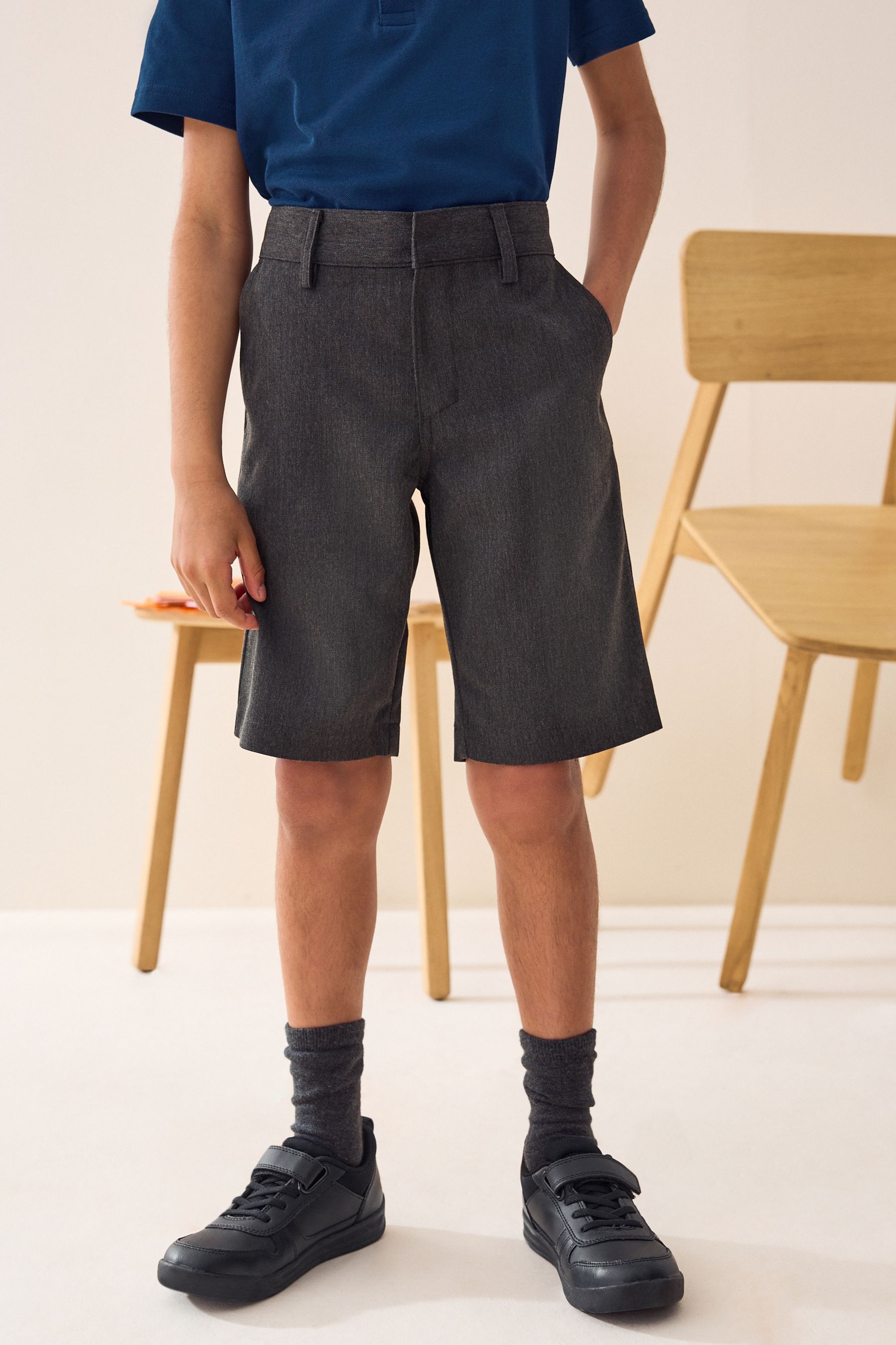 Buy Grey Regular Waist Flat Front School Shorts (3-14yrs) from Next ...