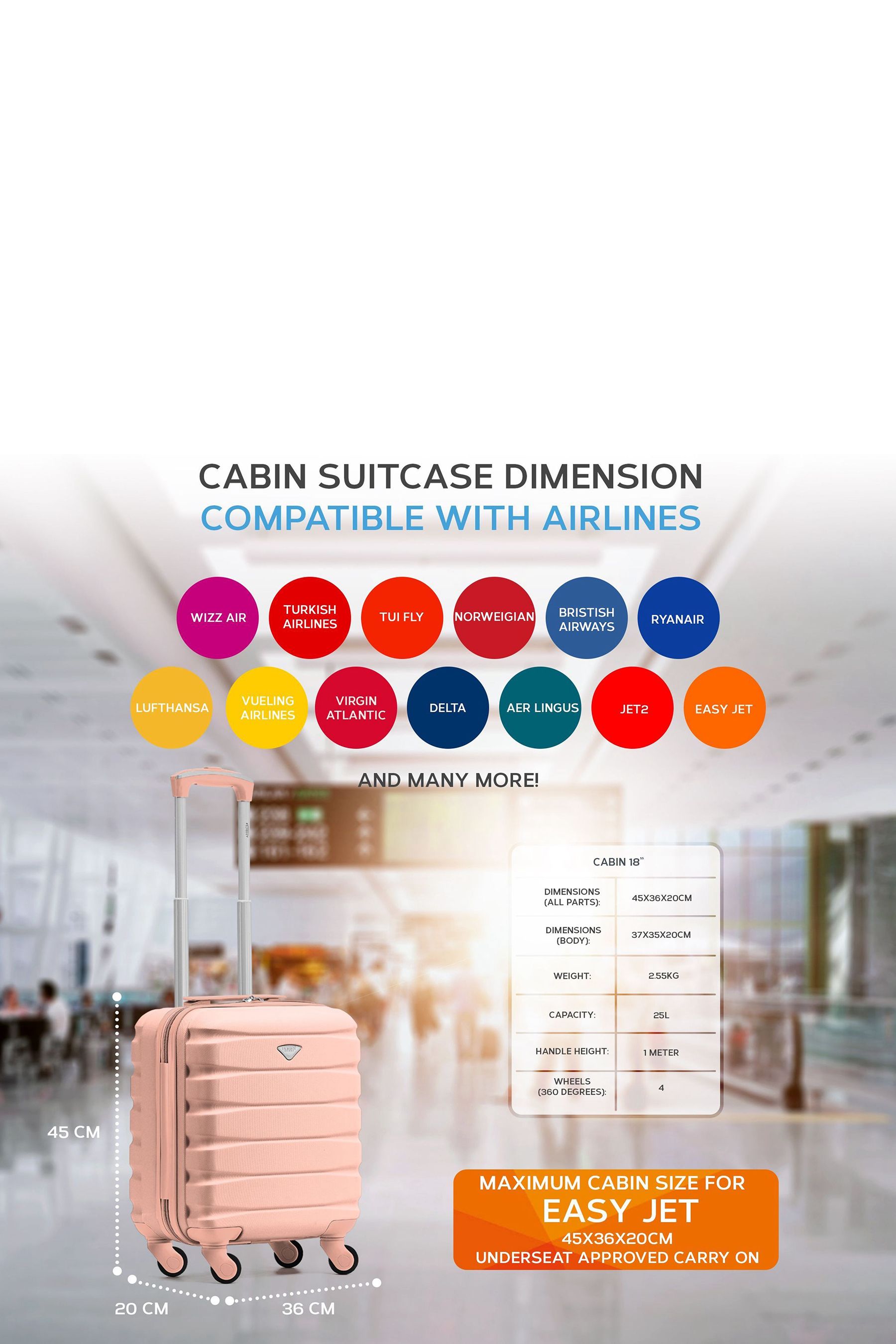 Buy Flight Knight 45x36x20cm EasyJet Underseat 4 Wheel ABS Hard Case ...