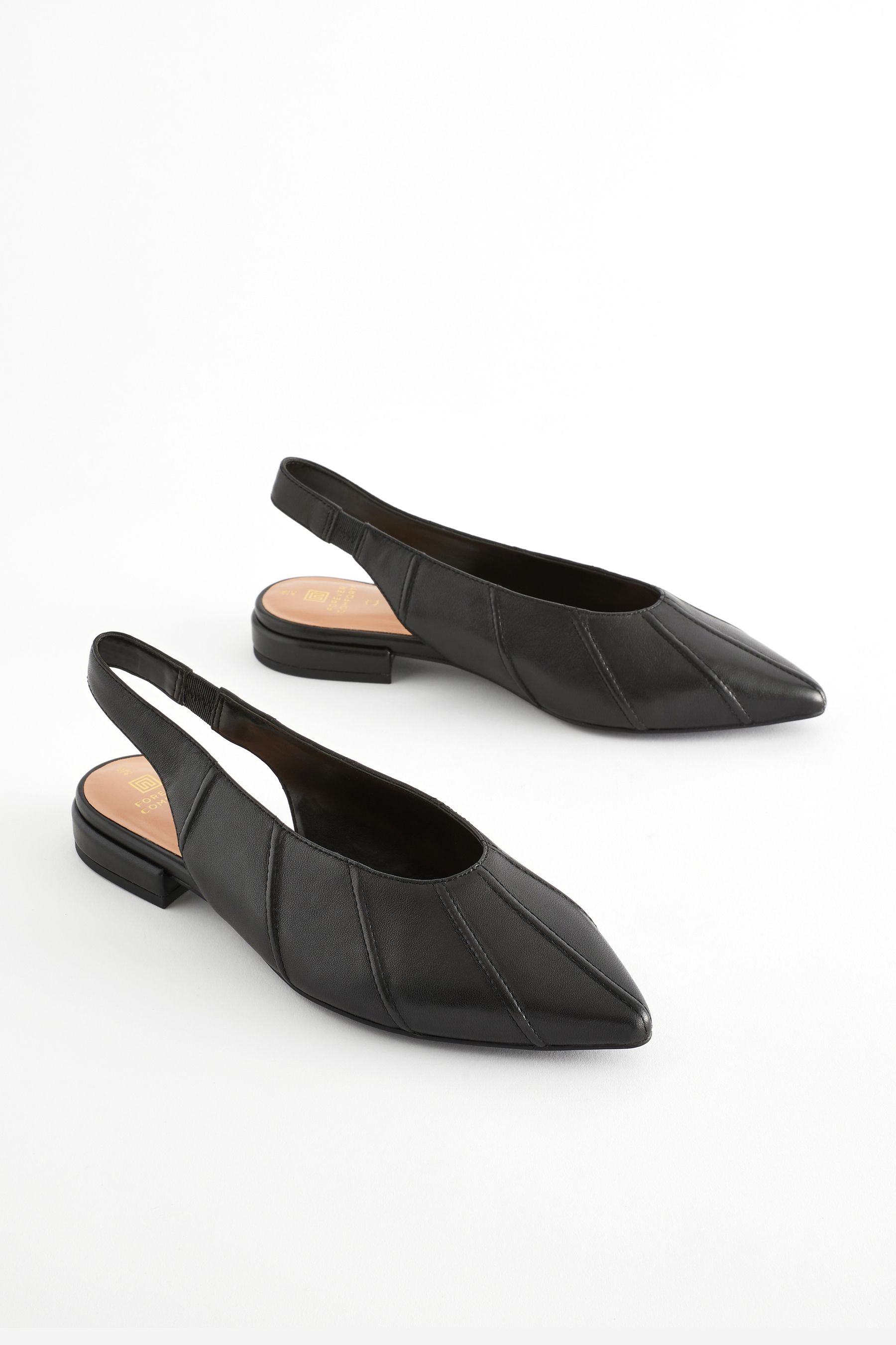 Buy Black Forever Comfort® Leather Panelled Slingback Shoes from the ...