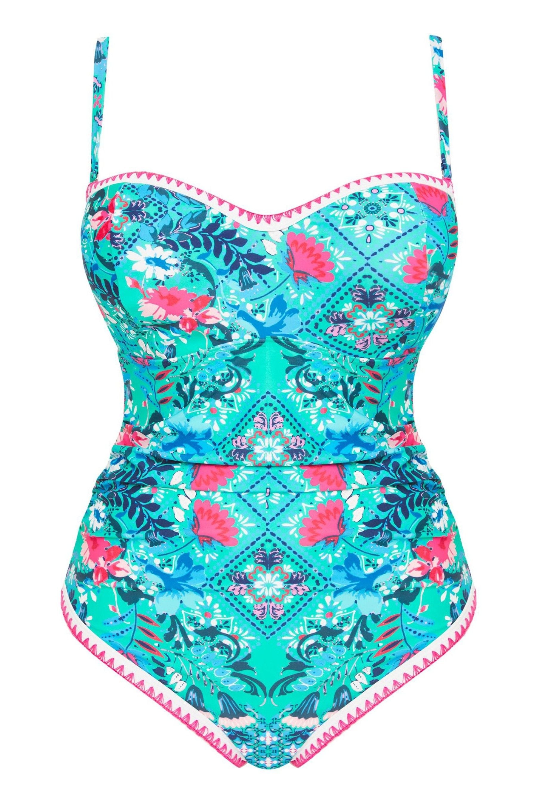 Buy Figleaves Floral Print Frida Underwired Bandeau Swimsuit - Longer ...