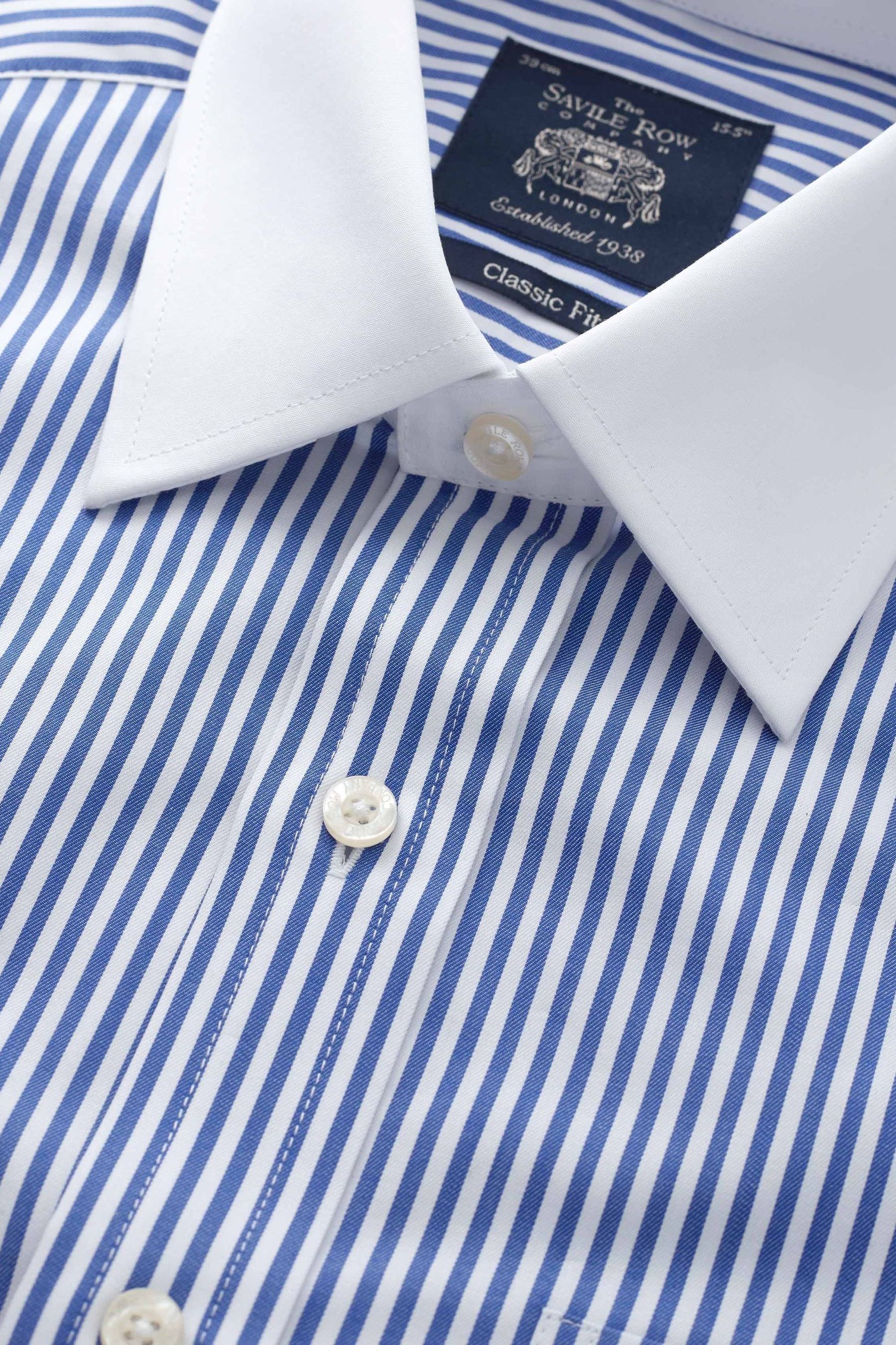 Buy Savile Row Co Blue Stripe Classic Fit Double Cuff Shirt From The