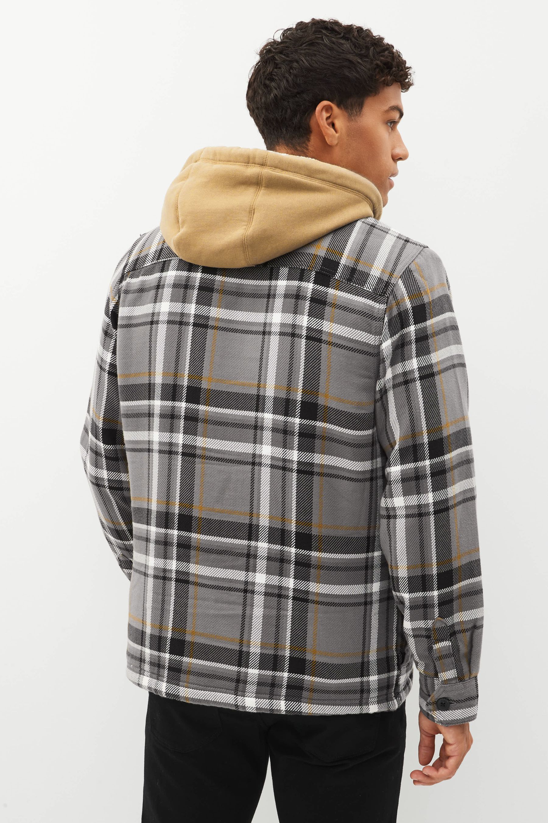 Buy Grey Borg Lined Check Shacket with Hood from Next Ireland