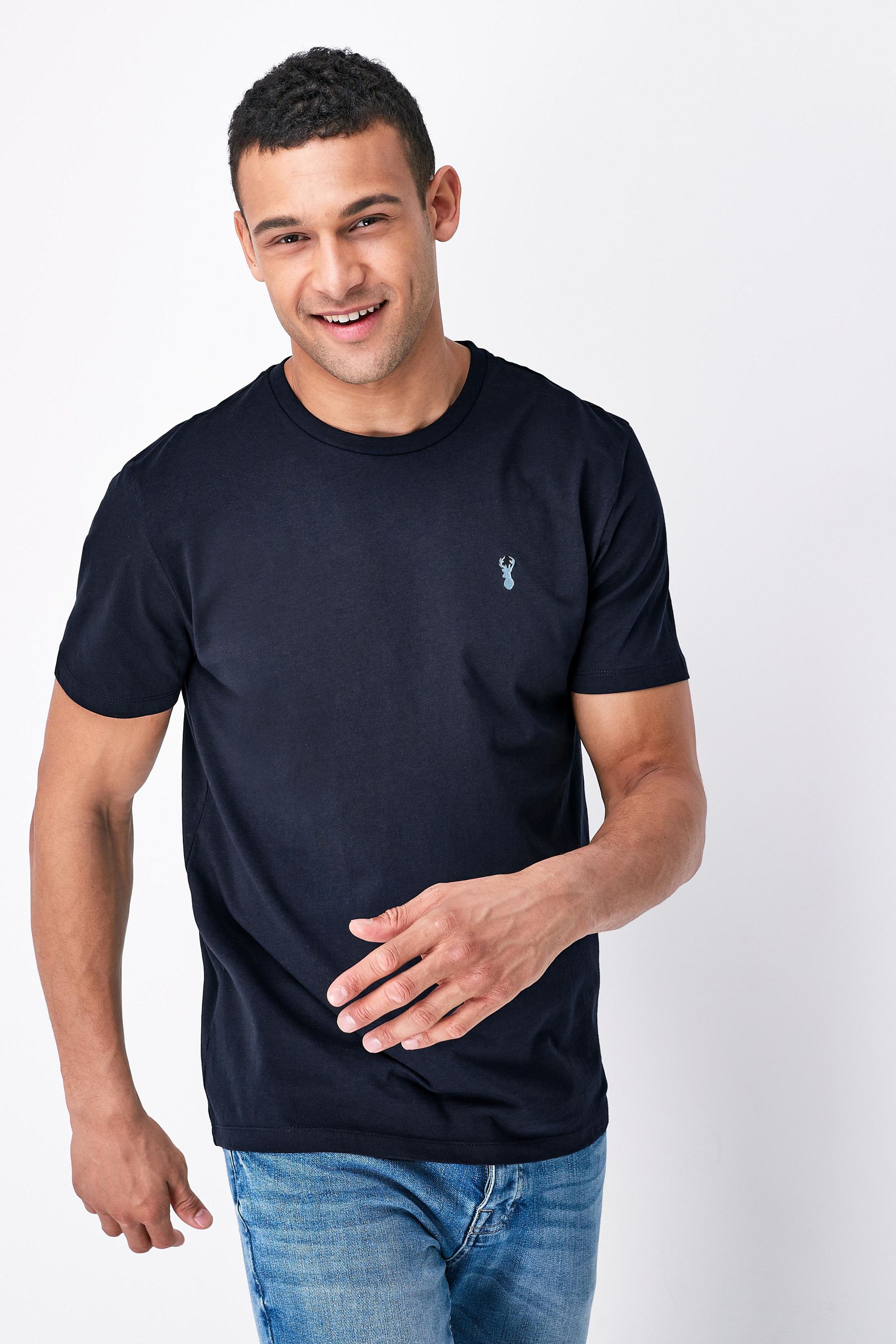 Buy Navy Blue Regular Fit 100% Cotton Stag T-Shirt from Next Australia