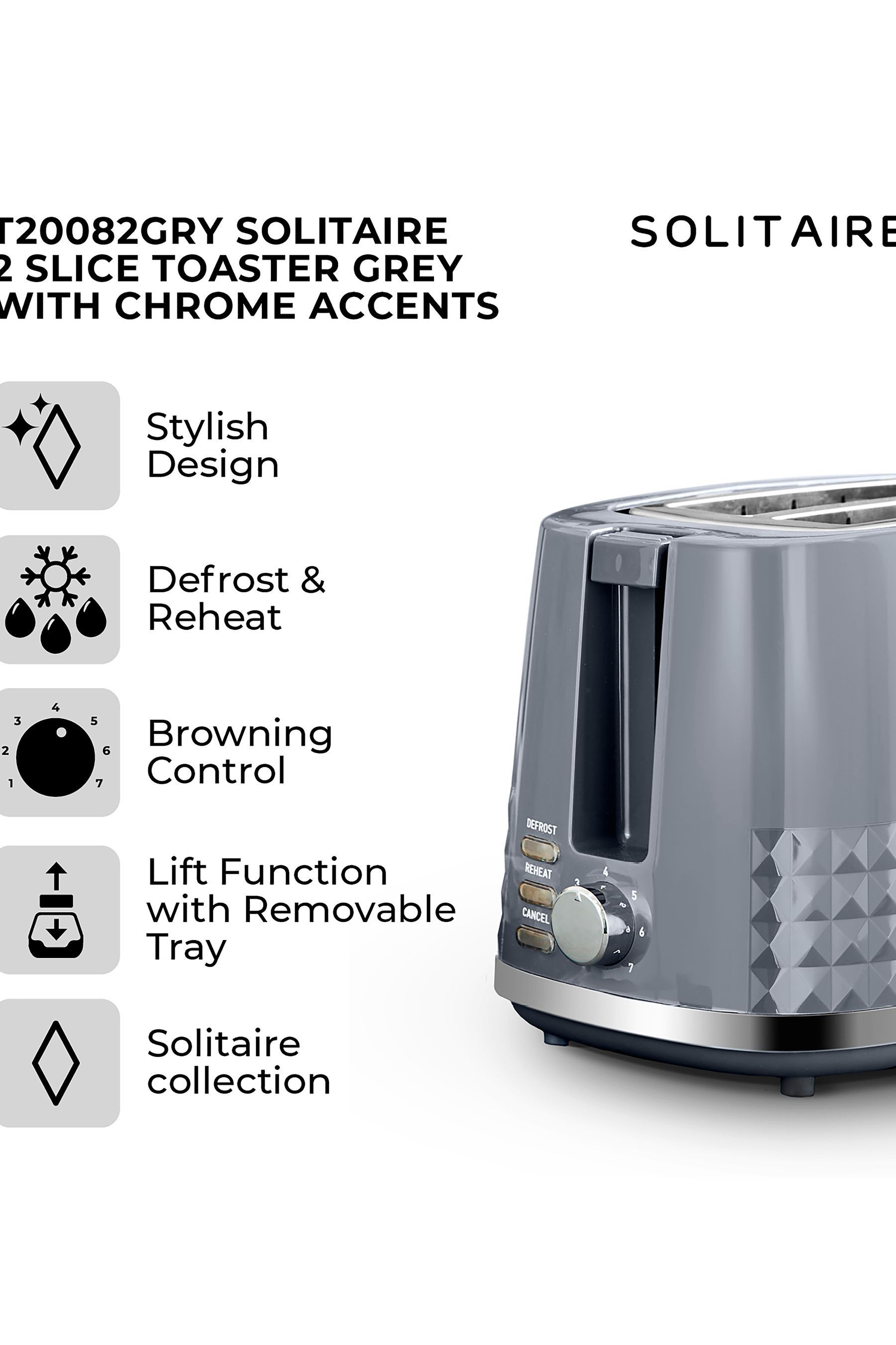 Buy Tower Grey Solitaire 2 Slice Toaster from the Next UK online shop