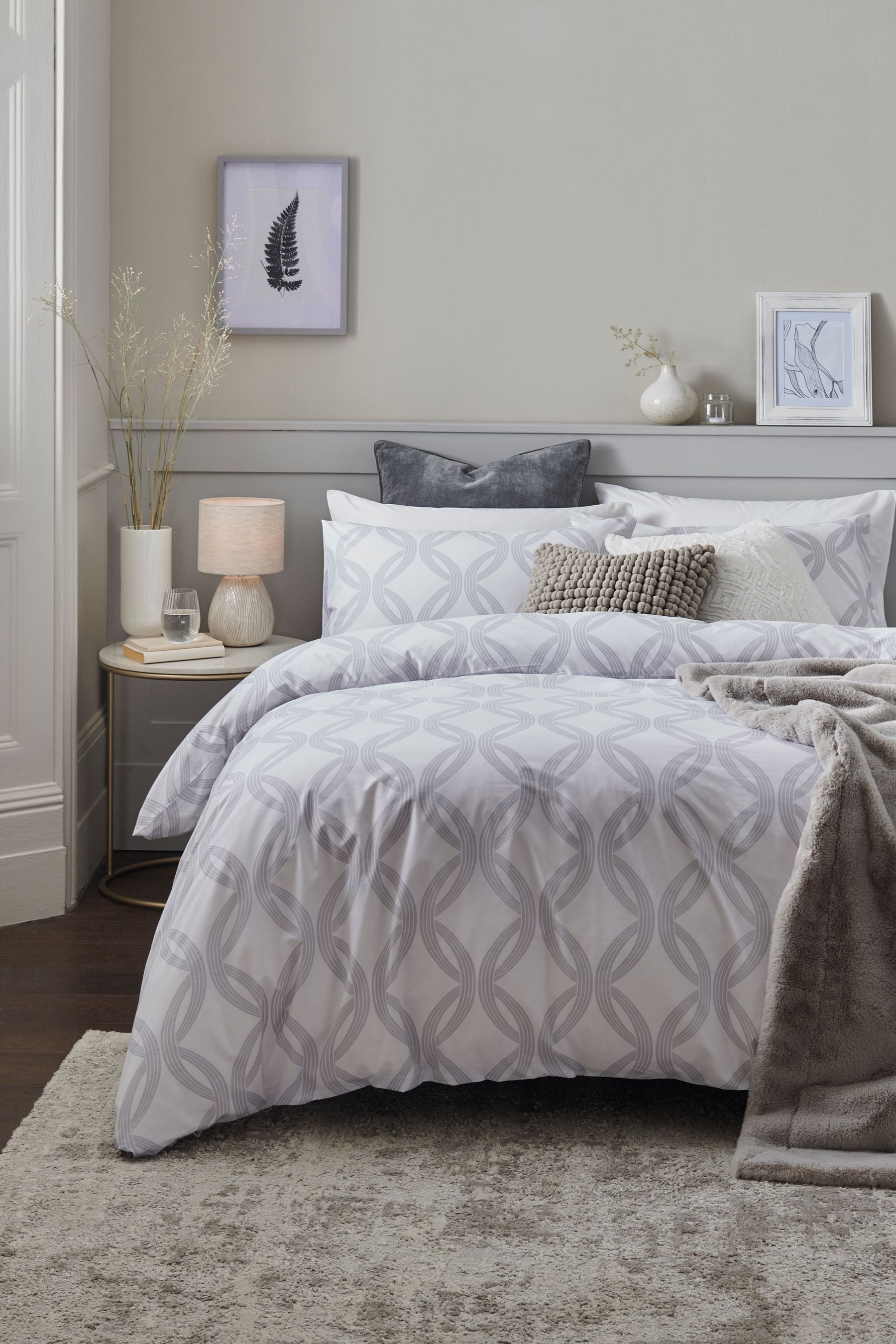 Buy 2 Pack Grey Geo Reversible Duvet Cover and Pillowcase Set from the ...