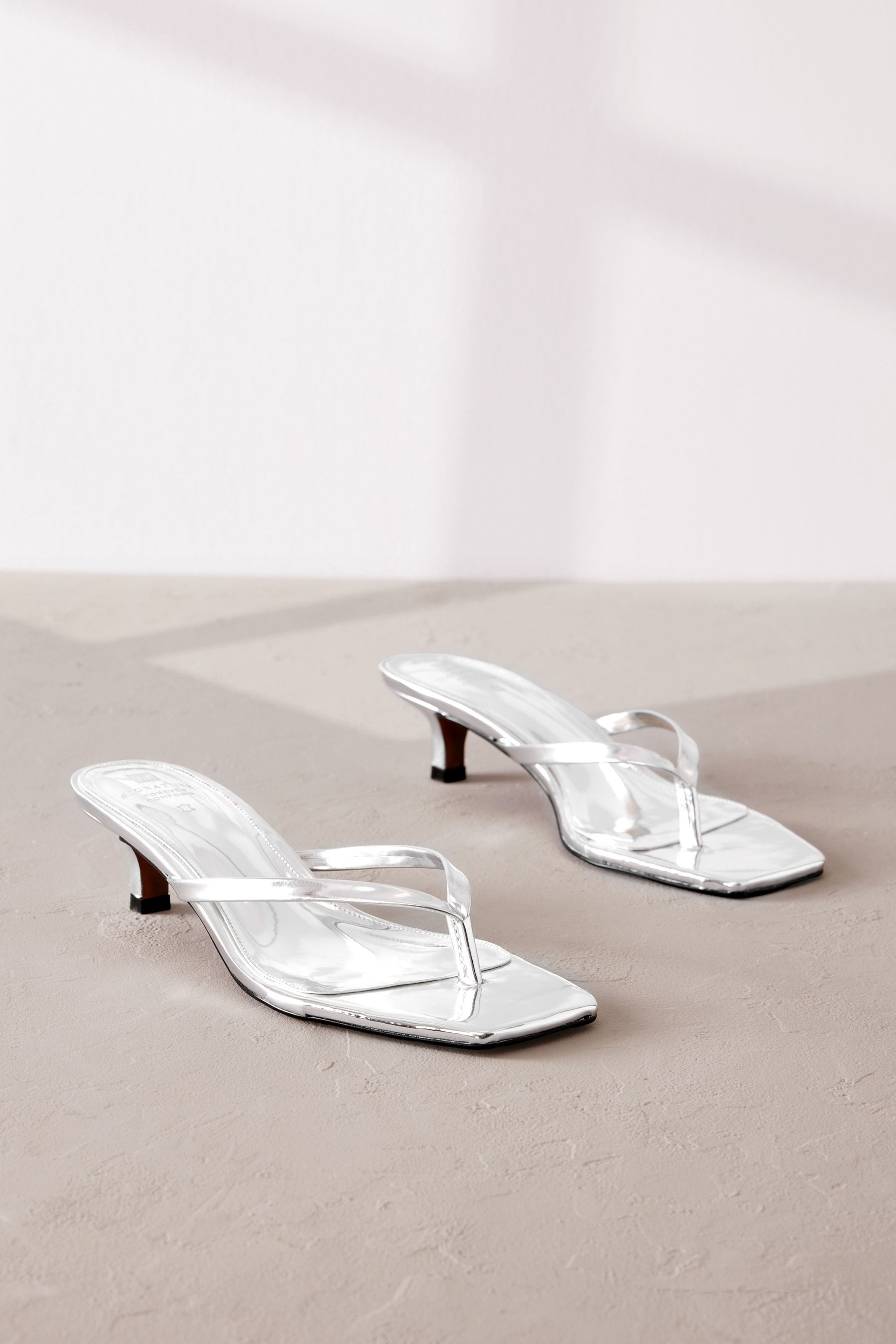 Buy Silver Premium Leather Toe Post Heeled Mules from the Next UK ...