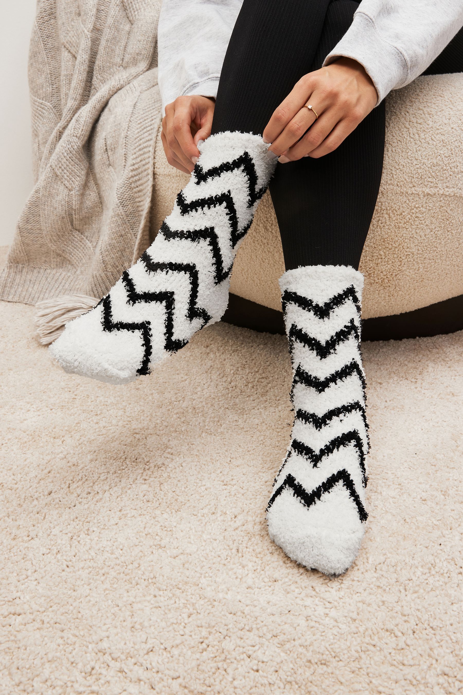 Buy Black/White Cosy Socks 4 Pack from the Next UK online shop