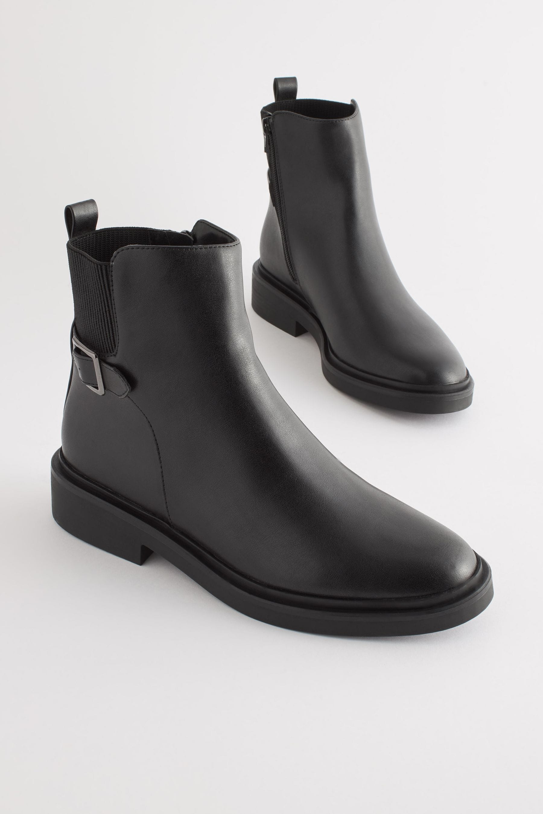 Buy Black Regular/Wide Fit Forever Comfort® Buckle Detail Ankle Boots ...