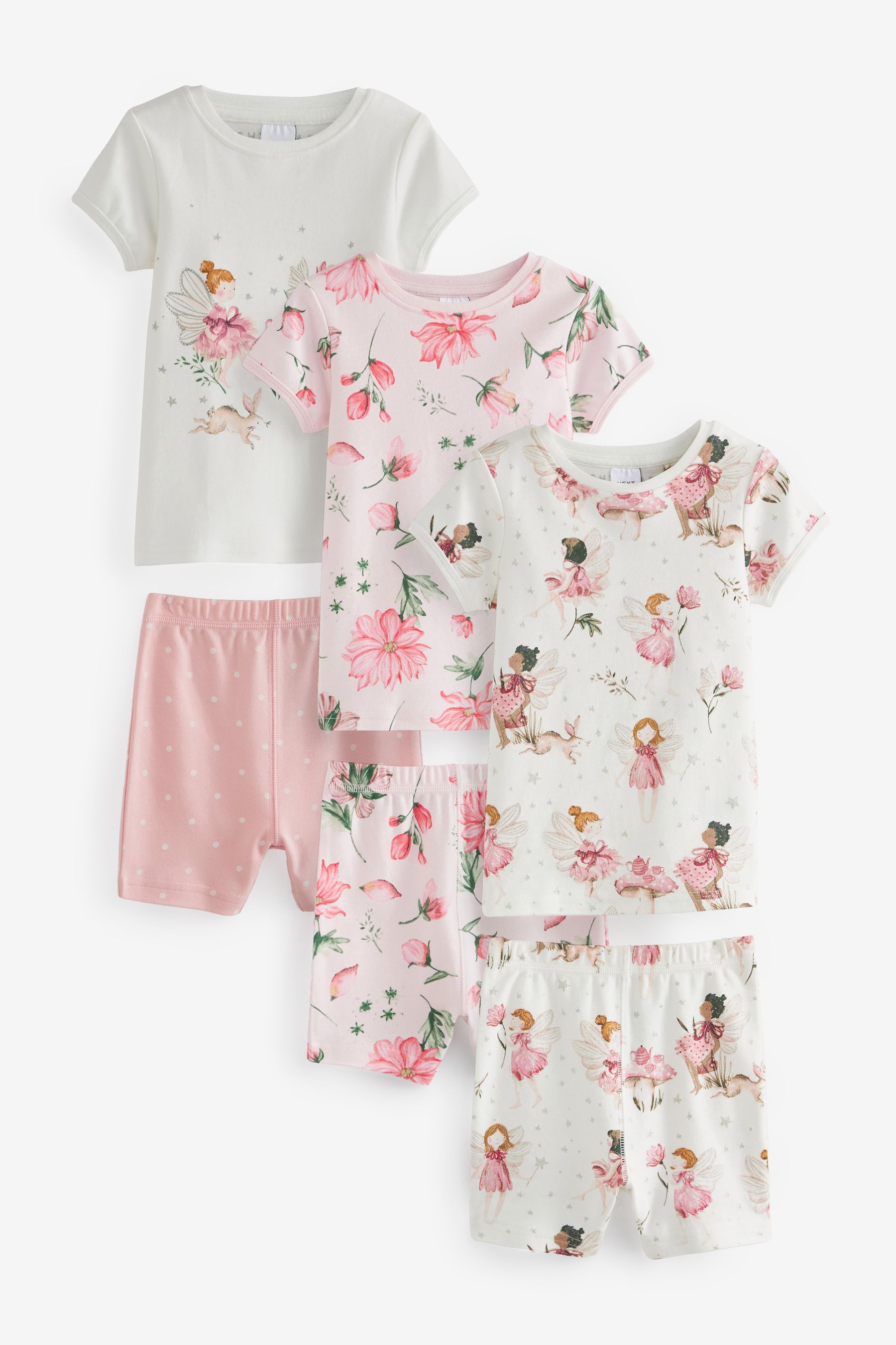 Buy Pink/Cream Fairy 100% Cotton Short Pyjamas 3 Pack (9mths-12yrs) from Next Australia