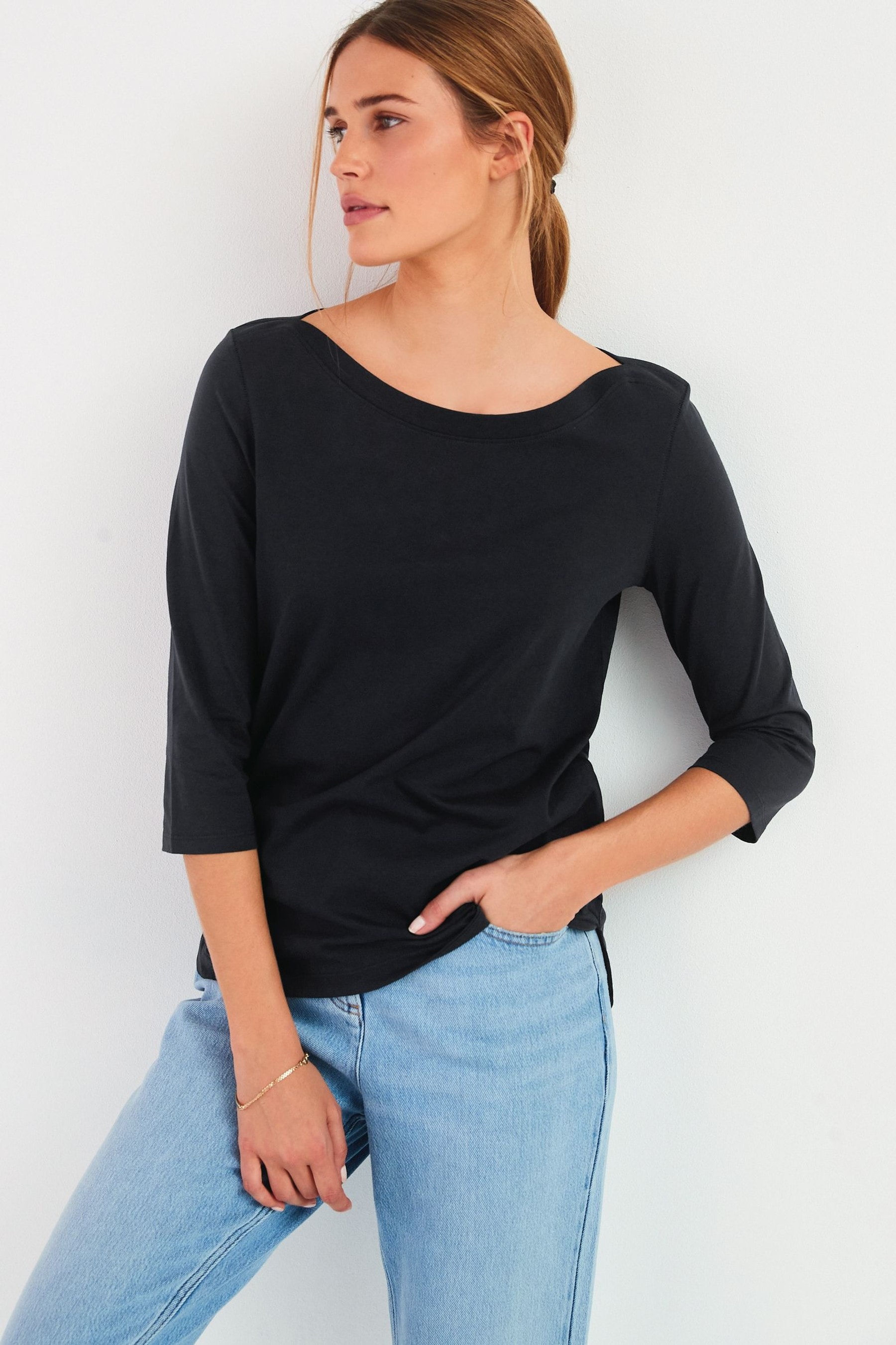 Buy Black Boat Neck Top from Next Ireland