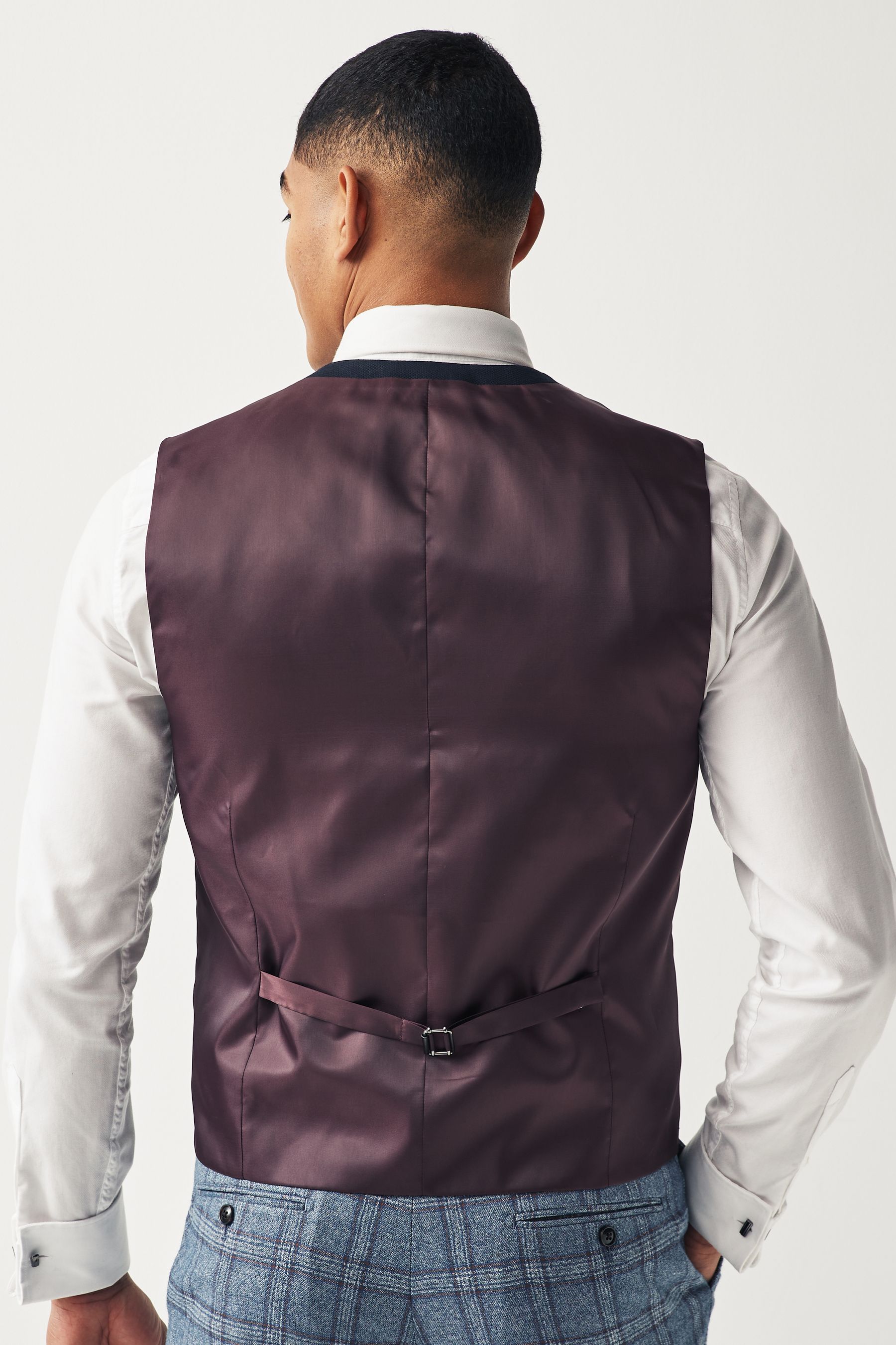 Buy Blue Trimmed Check Suit Waistcoat from the Next UK online shop