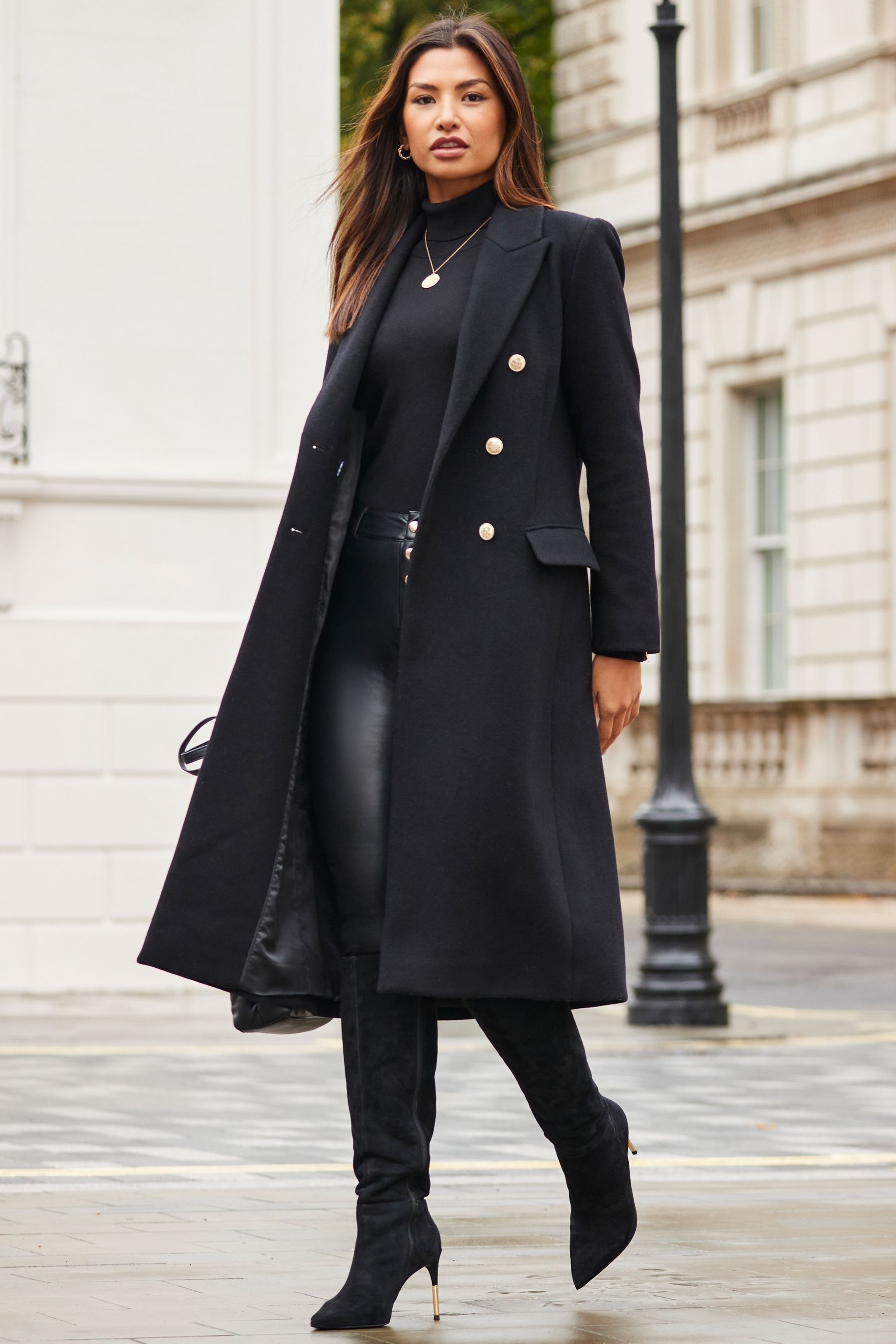Buy Sosandar Black Fitted Longline Wool Coat from the Next UK online shop
